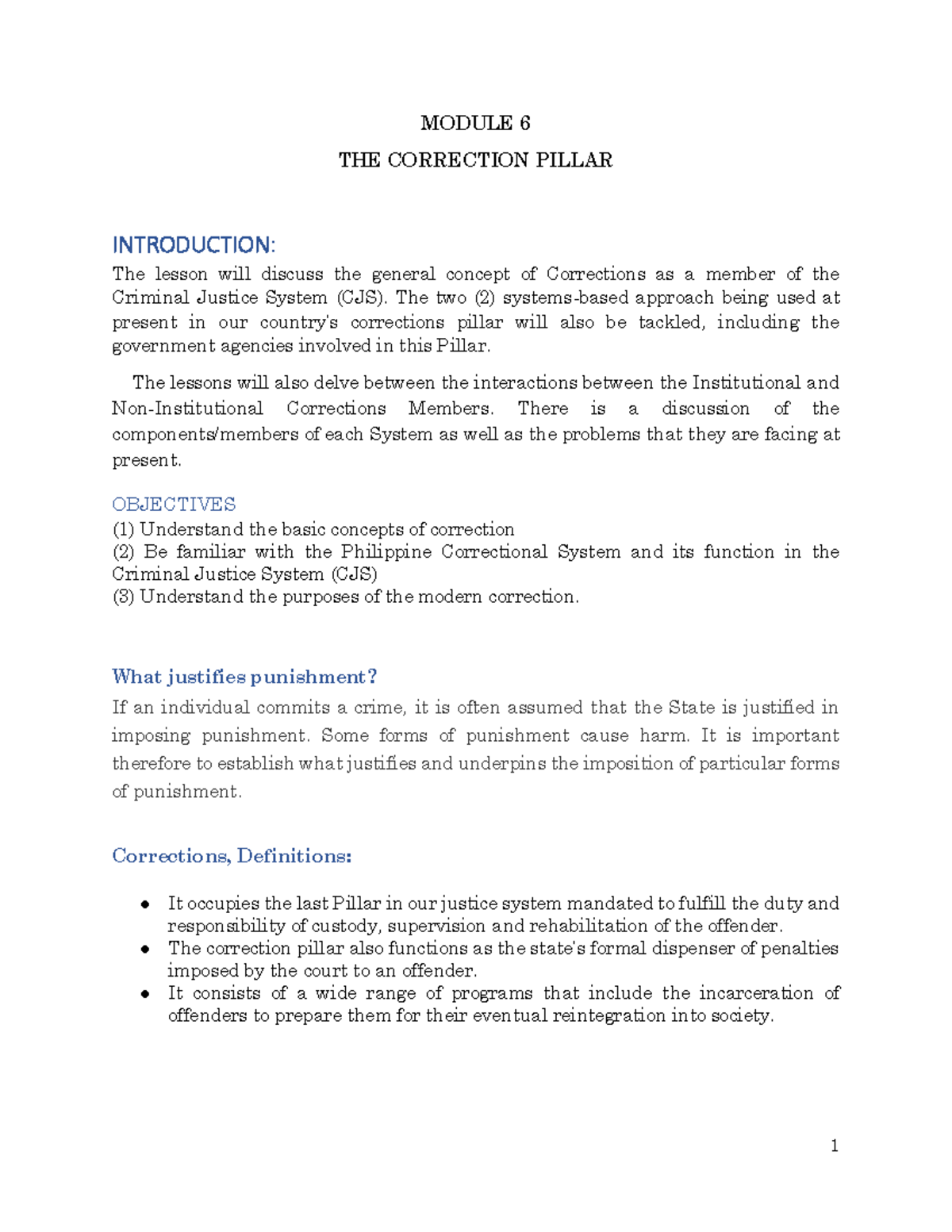 Module 6-CJS - dasg4gh - MODULE 6 THE CORRECTION PILLAR INTRODUCTION ...