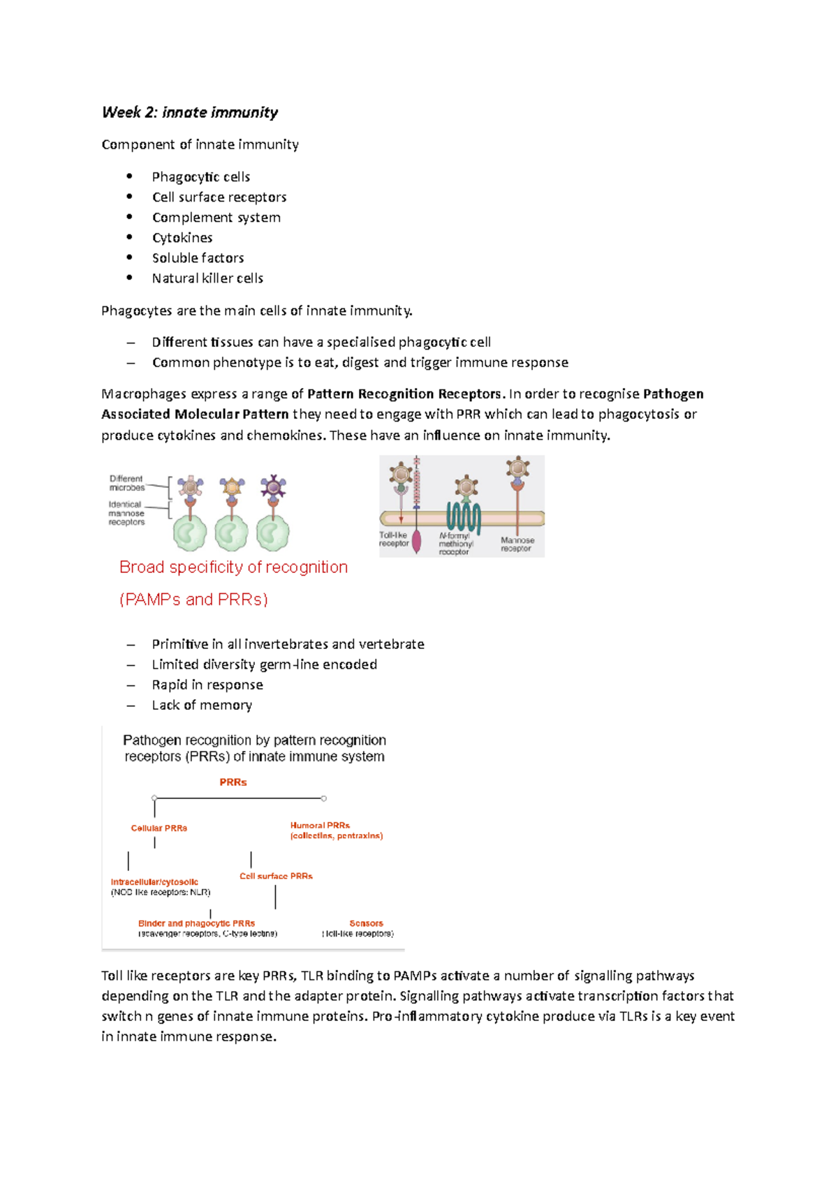 Week 2 - Lecture notes week 2 notes - Week 2: innate immunity Component ...