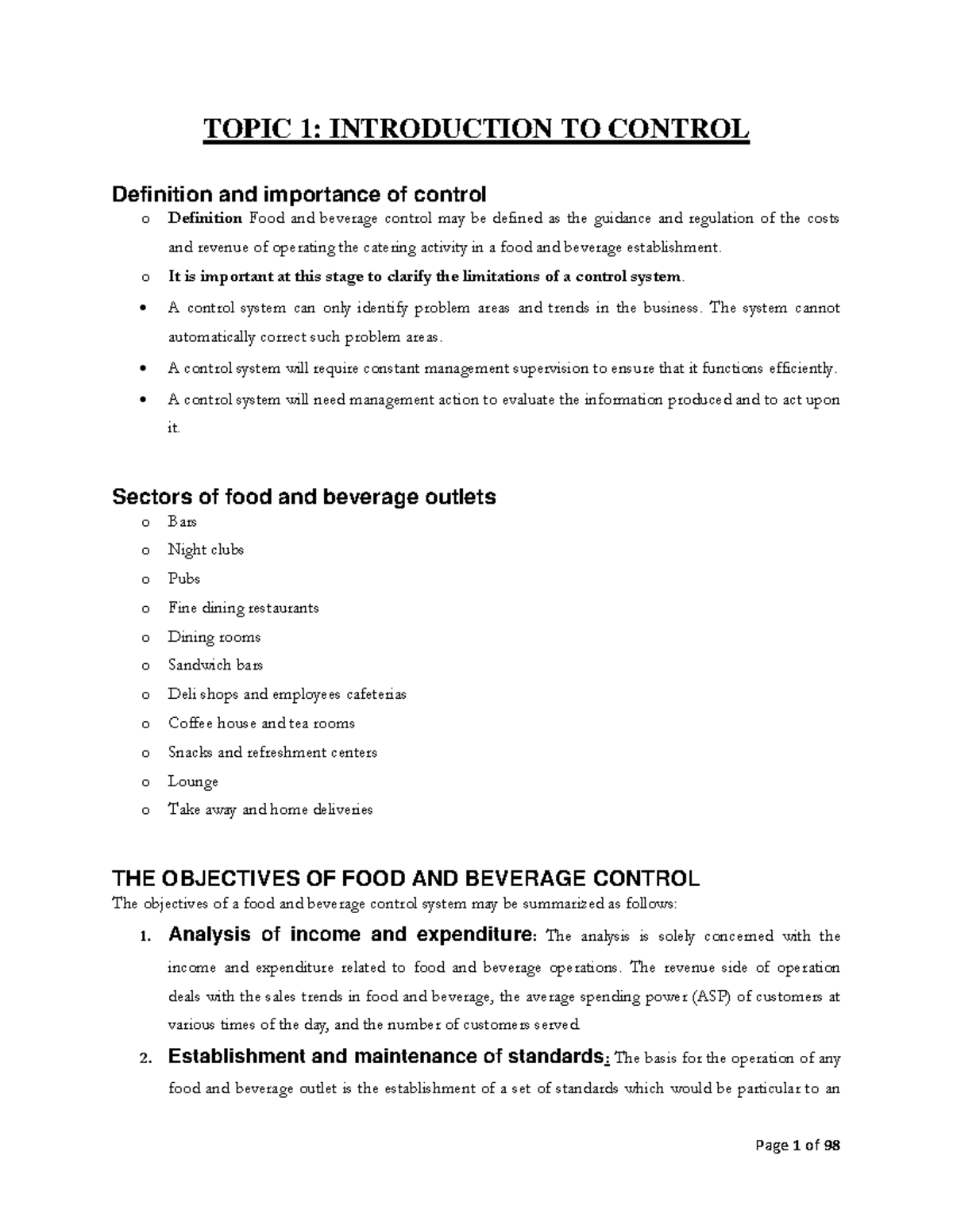 Control 2 - TOPIC 1: INTRODUCTION TO CONTROL Definition and importance ...