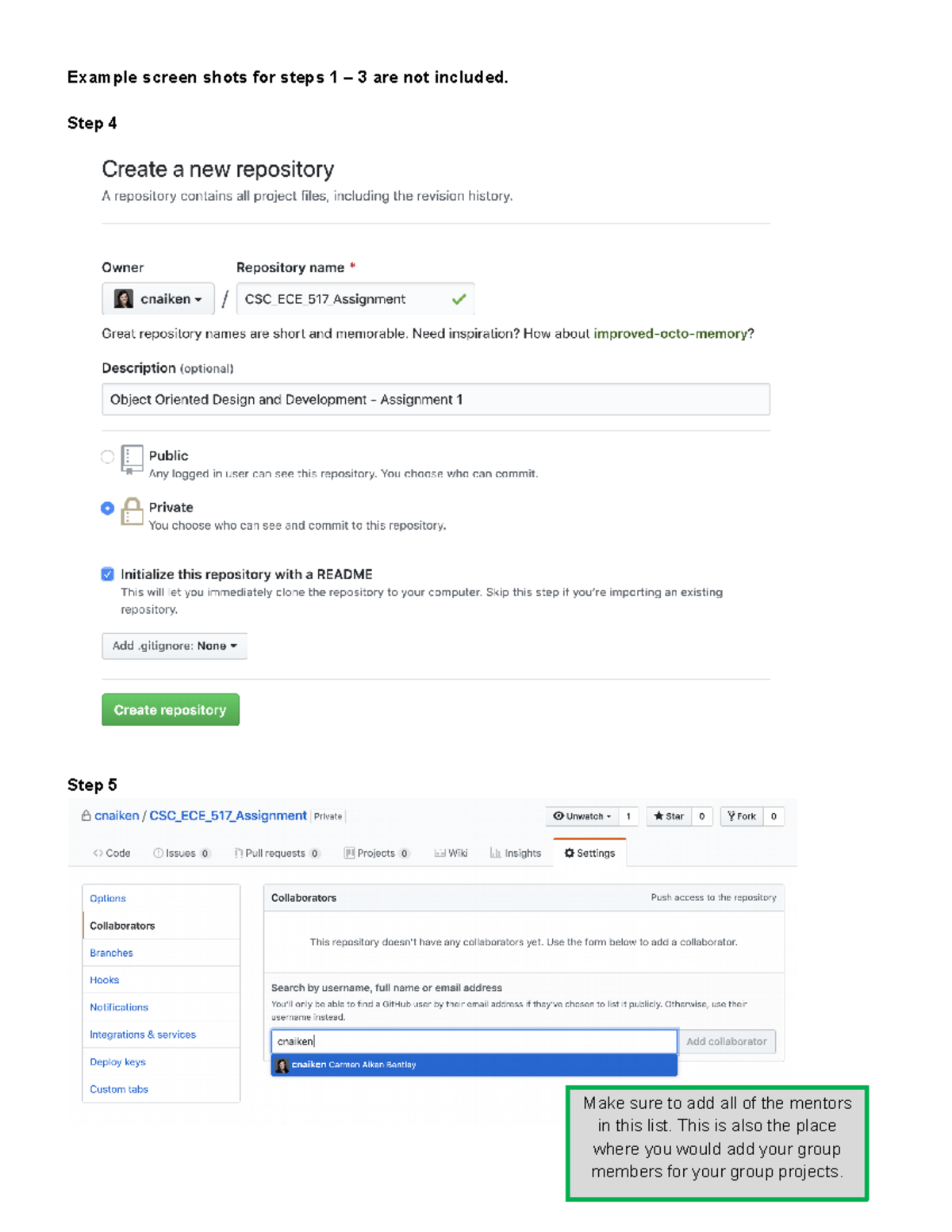 Assignment 2 Screenshot Examples - Example screen shots for steps 1 – 3 are not included. Step 4 ...