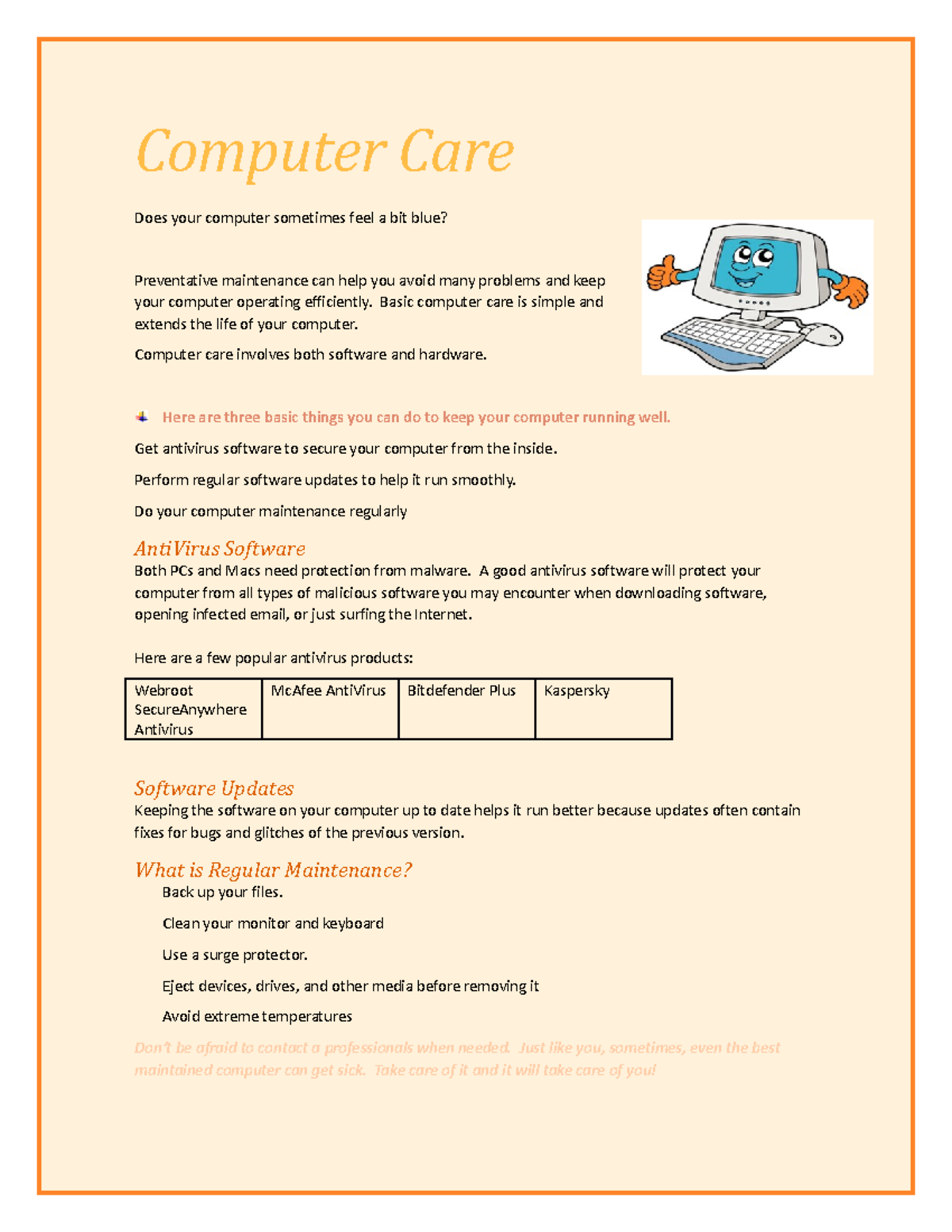 Project 4 - 111 - Computer Care Does your computer sometimes feel a bit ...