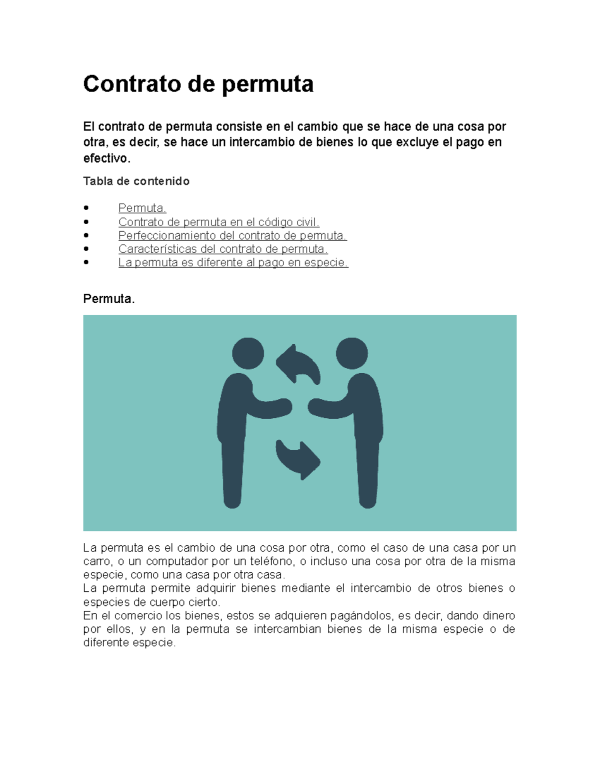 Contrato de permuta - Tabla de contenido Permuta. Contrato de permuta ...