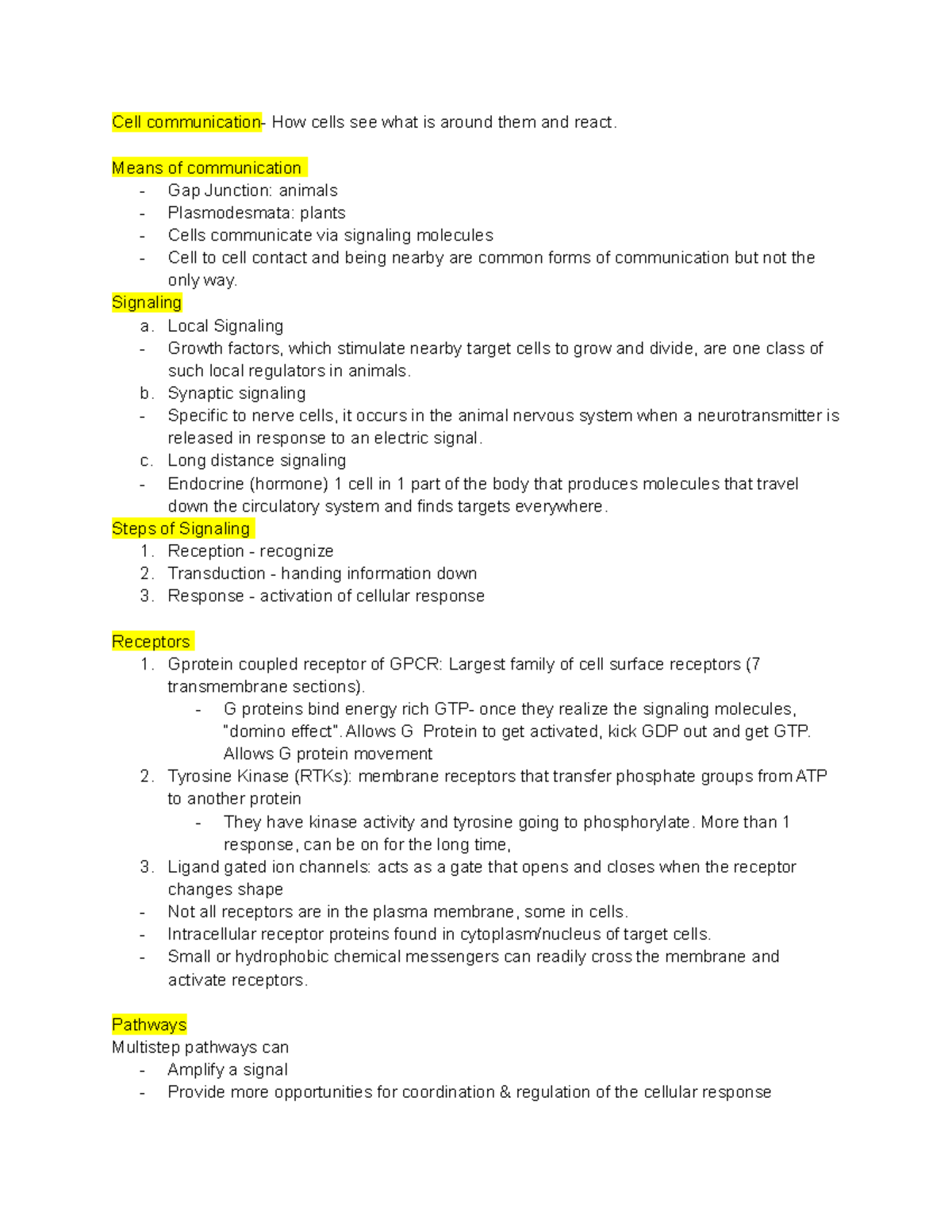 Chapter 11 notes - Cell communication- How cells see what is around ...
