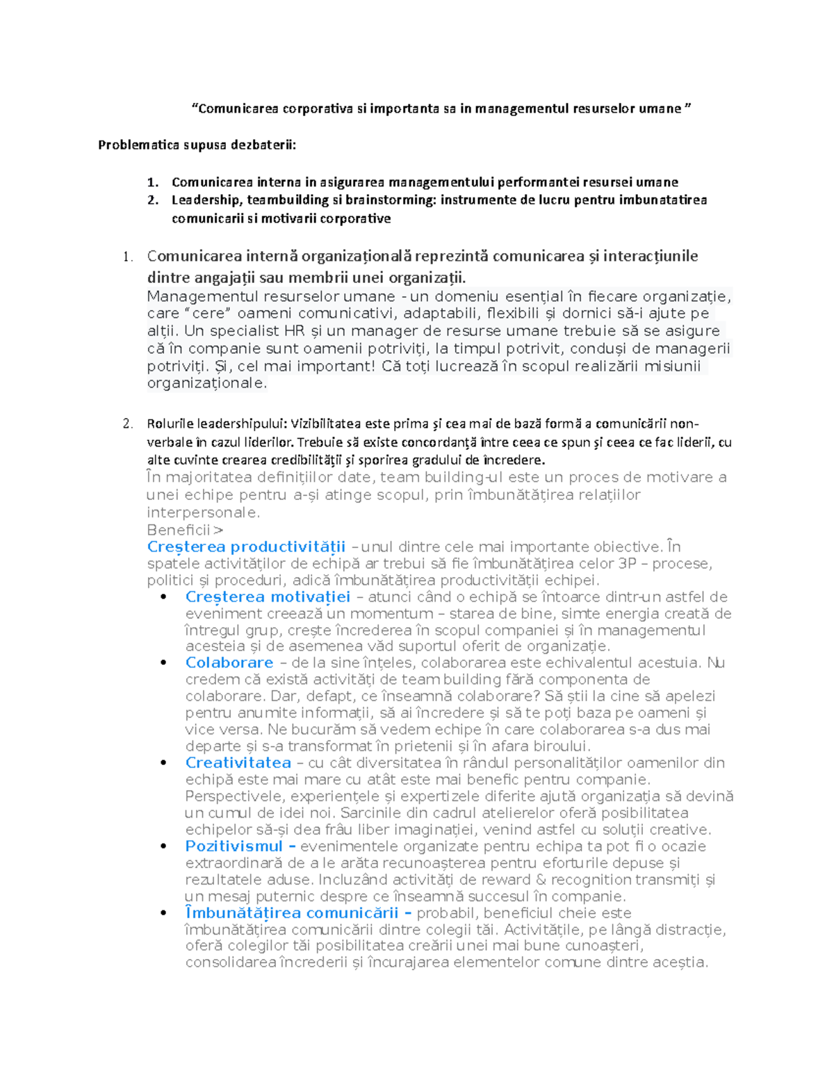 Comunicare corporativa tema 10 - “Comunicarea corporativa si importanta sa in managementul - Studocu