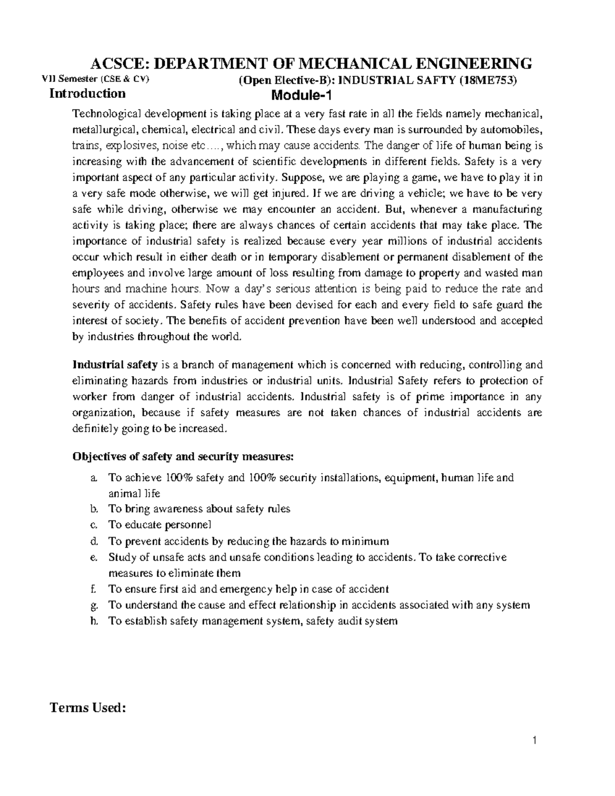 4 Industrial Safety Module 1 - ACSCE: DEPARTMENT OF MECHANICAL ...