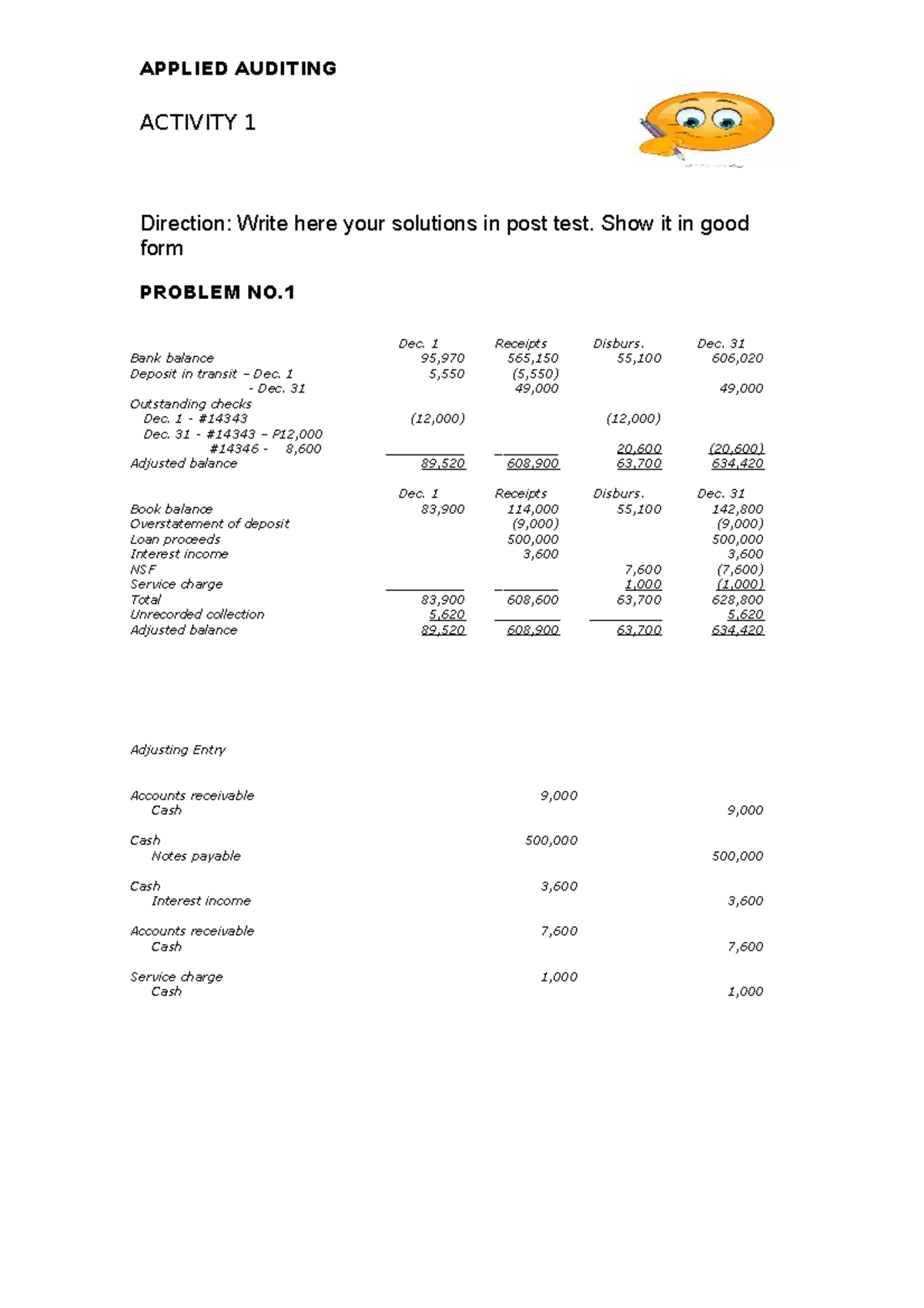 Activity 1-AUDT3 - asdf - APPLIED AUDITING ACTIVITY 1 Direction: Write ...