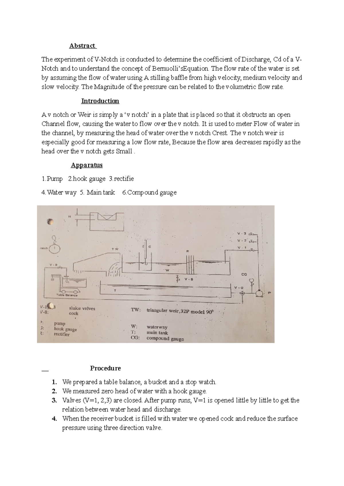 Fluid Mechanics summary Jkuat practicals - Abstract The experiment of V ...