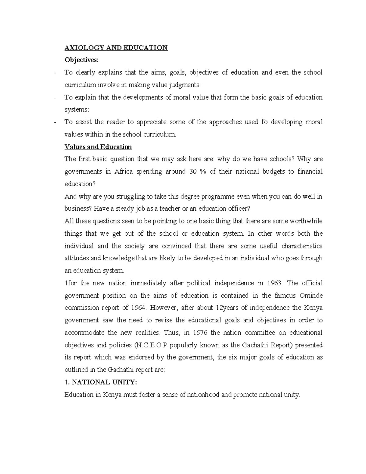 Lecture 9,10 &11 - AXIOLOGY AND EDUCATION Objectives: To clearly ...