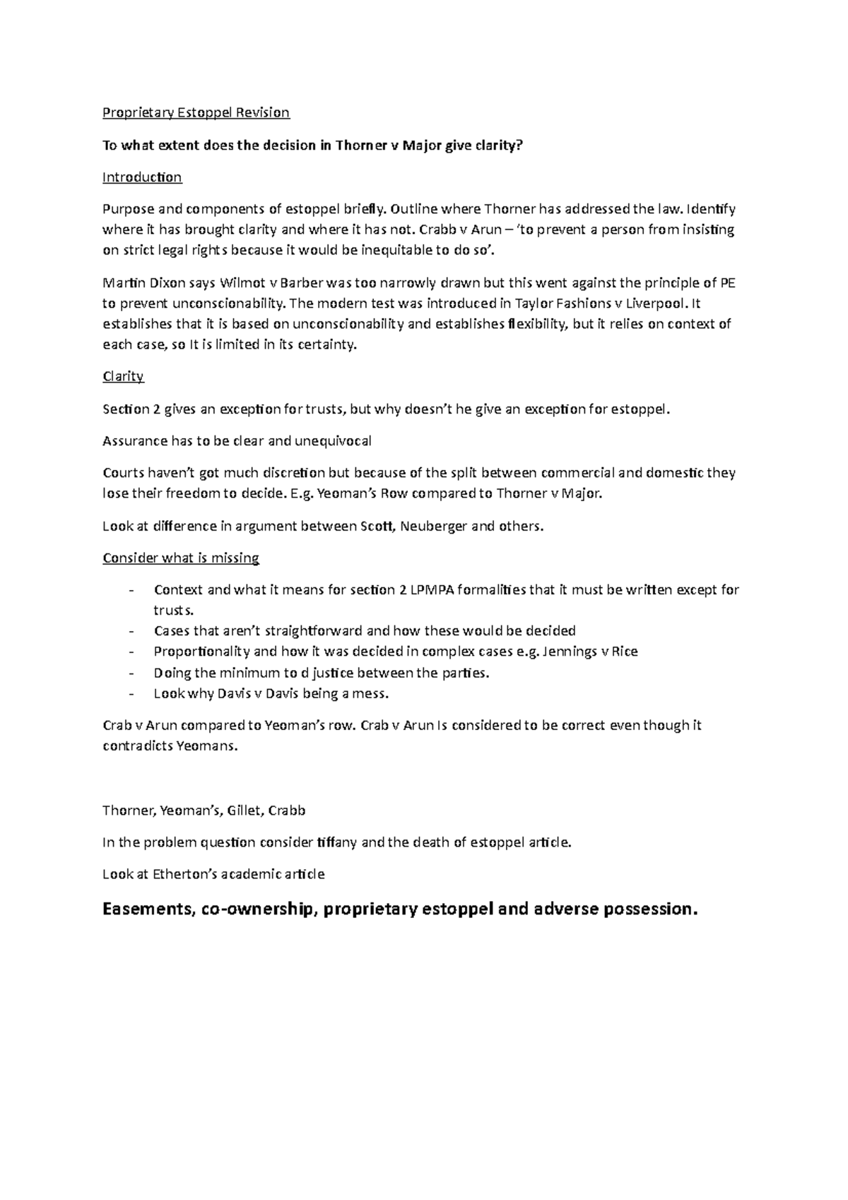 Revision Lecture - Proprietary Estoppel Revision To what extent does ...