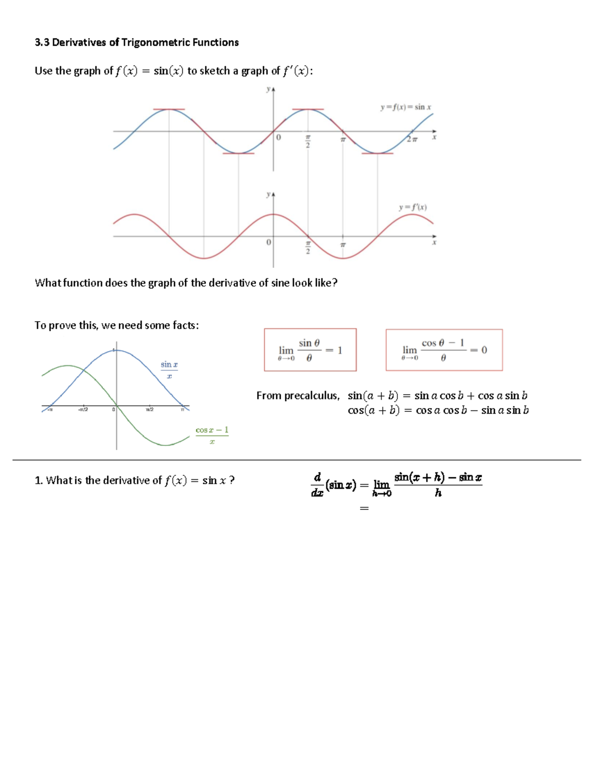 3.3 Derivatives of Trig Functions - MATH 109 - 3 Derivatives of ...