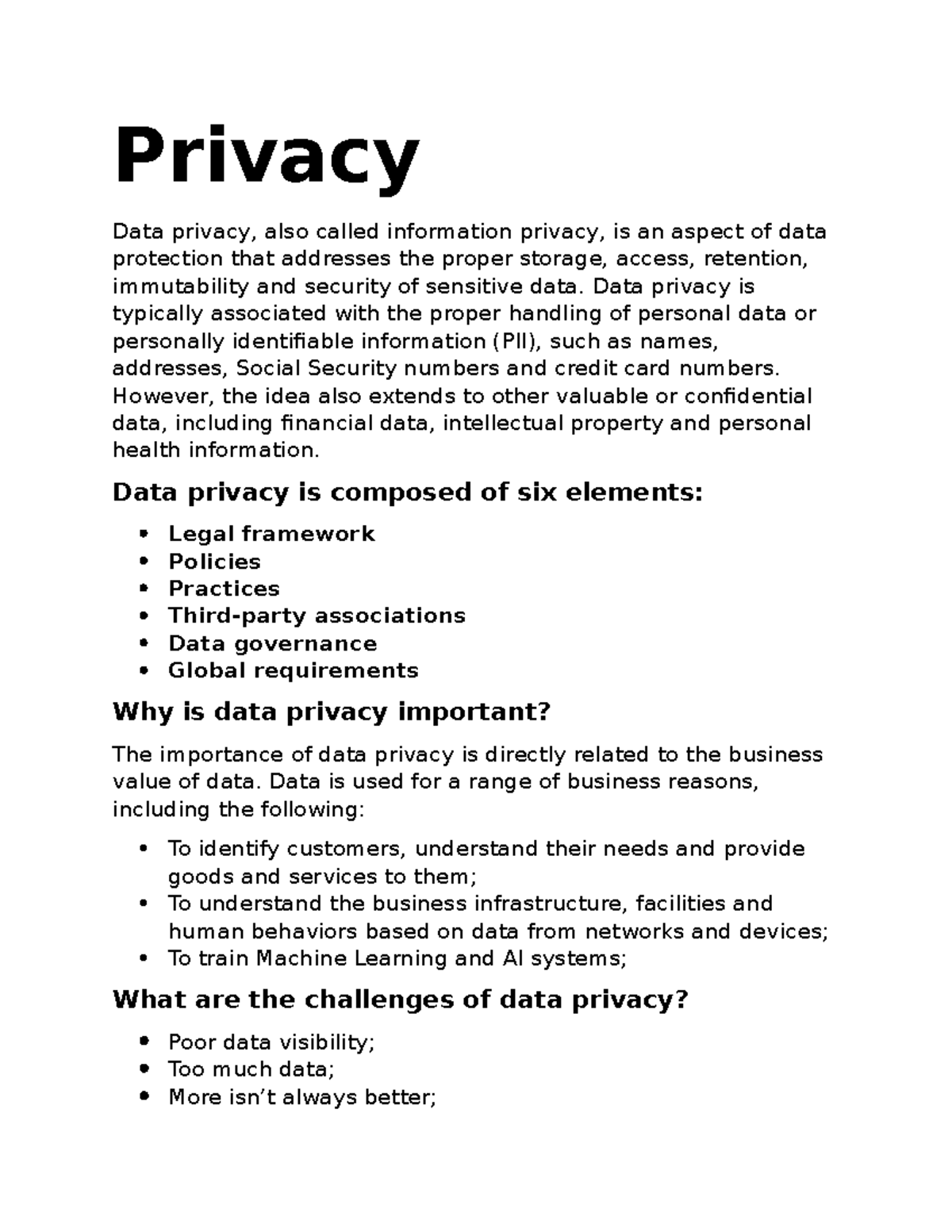 Privacy - Lecture notes - Privacy Data privacy, also called information ...