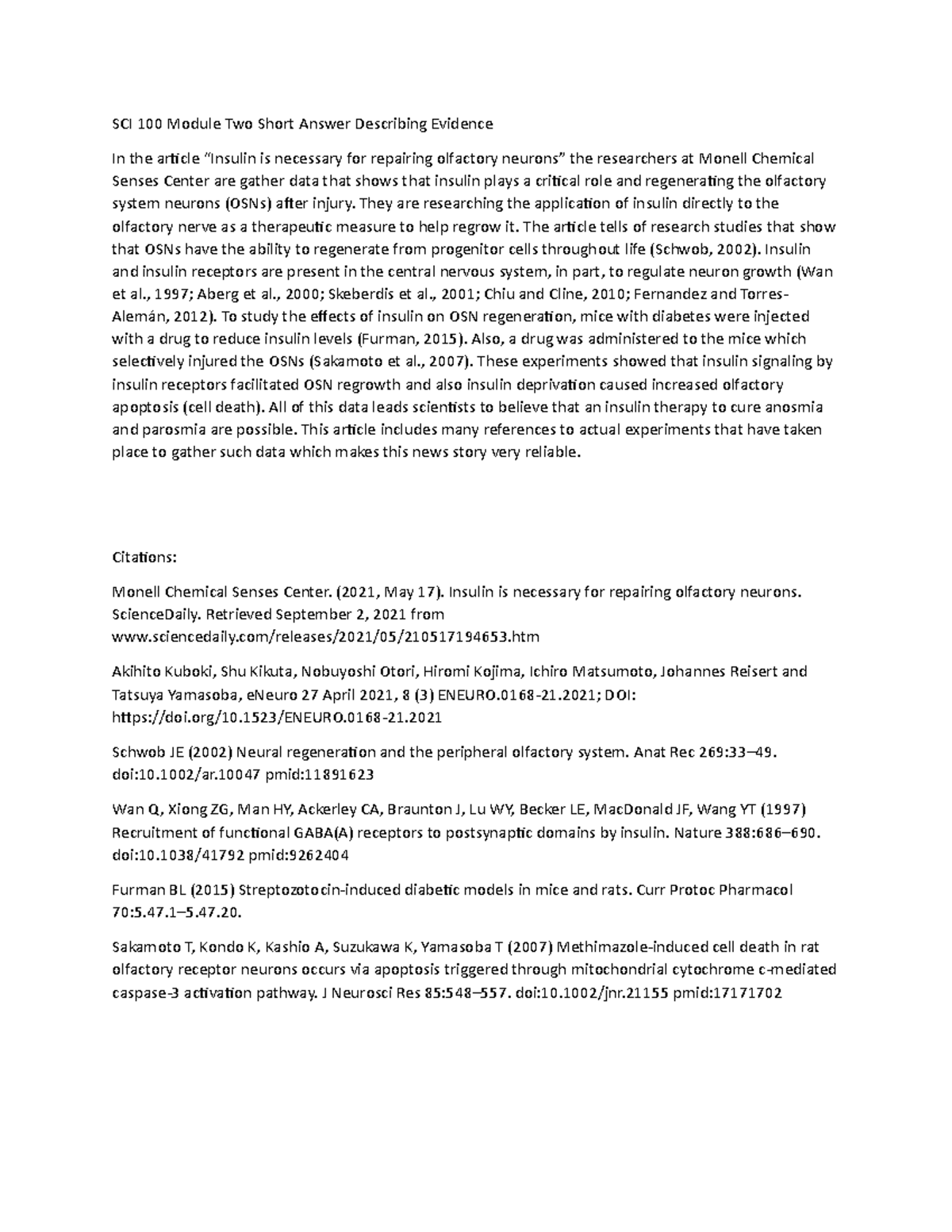 SCI 100 Module Two Short Answer Describing Evidence - They are ...