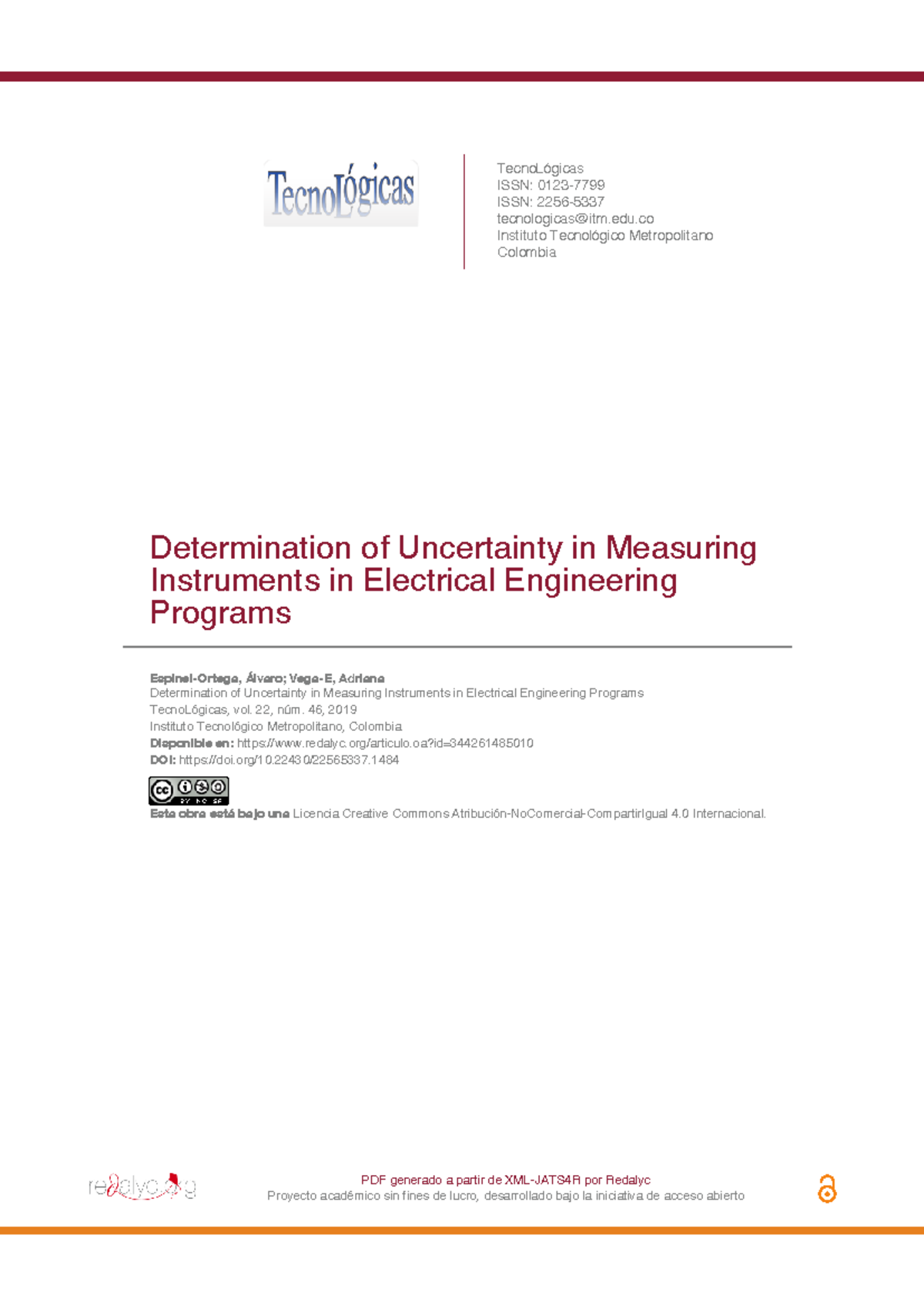 Determination of Uncertainty in Measuring Instruments in Electrical Engineering - ITMC Article ...