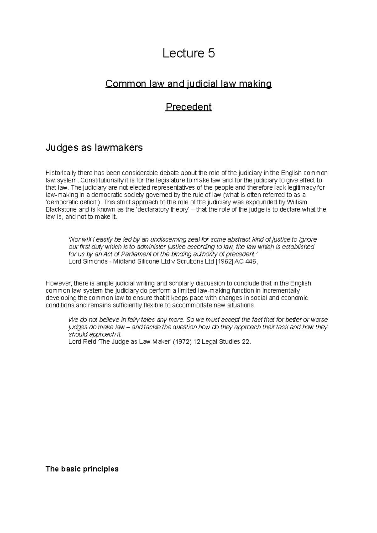 Lecture 5 - Common Law - Lecture 5 Common law and judicial law making ...