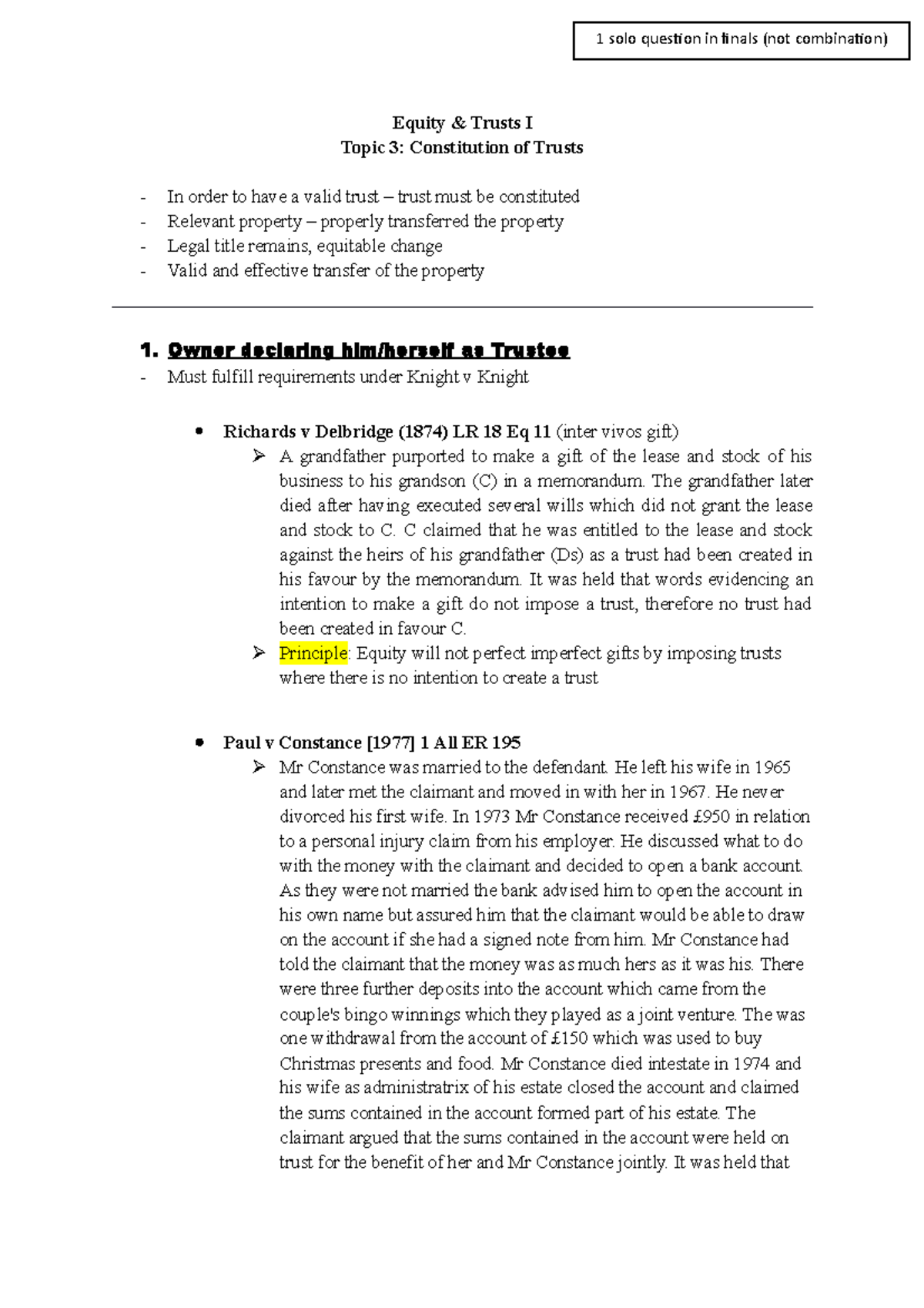 Topic 3 Constitution of Trusts - Equity & Trusts I Topic 3 ...
