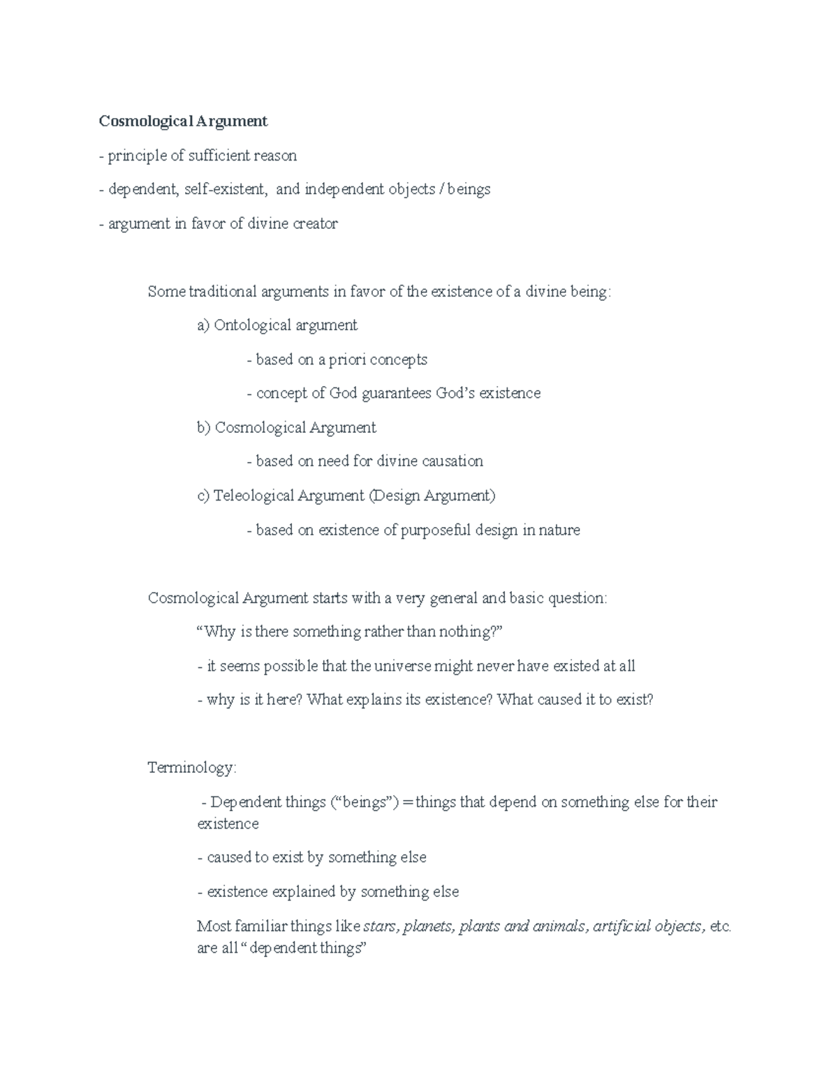 PHIL study guide test #3 - Cosmological Argument principle of ...