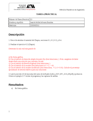 Tarea #3 Metodos Numericos EN Ingenieria - Tarea mÈtodos numÈricos JosÈ Luis Angeles Reyes - Studocu