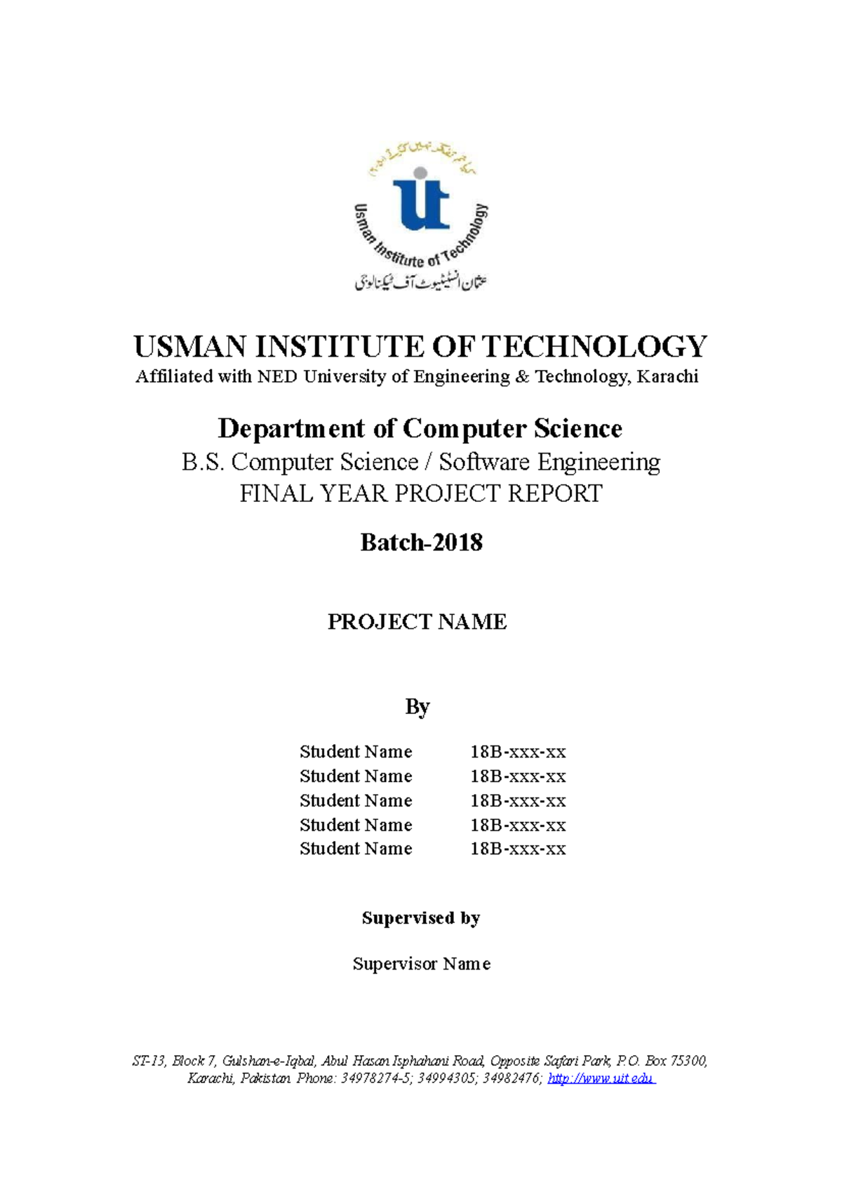 Final YAER Project Report template UIT - USMAN INSTITUTE OF TECHNOLOGY Affiliated with NED - Studocu