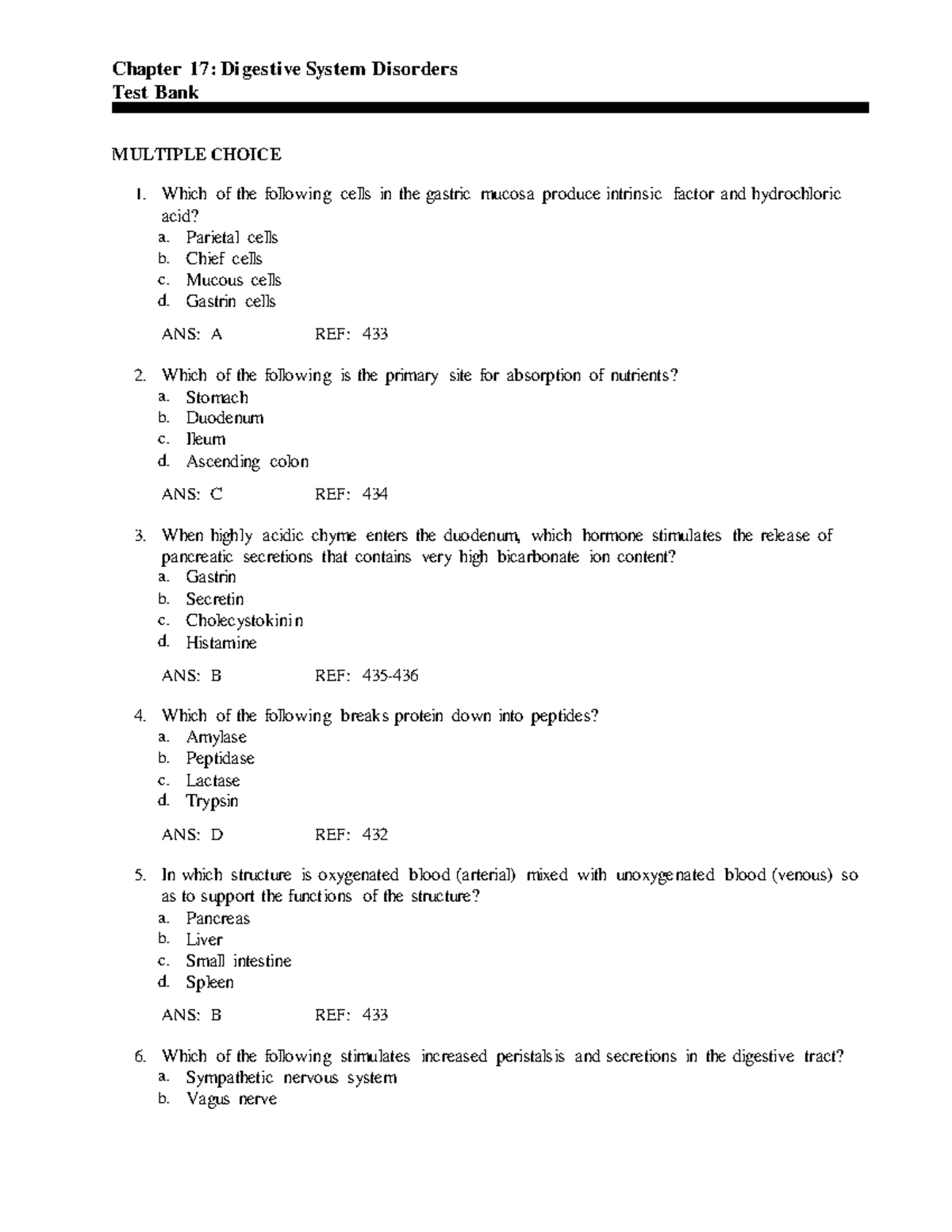Digestive disorder - testbank - Chapter 17: Digestive System Disorders ...