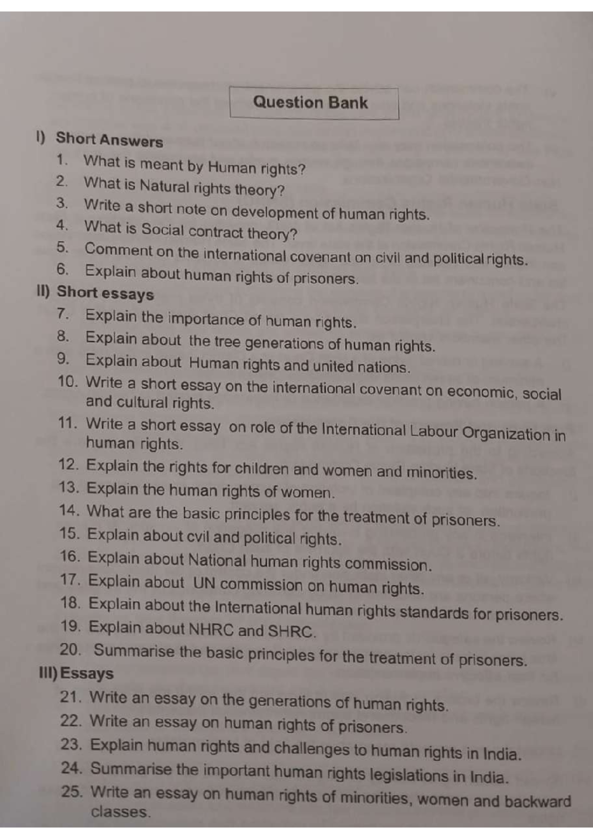 Environment management and human rights - Question Bank I) Short ...