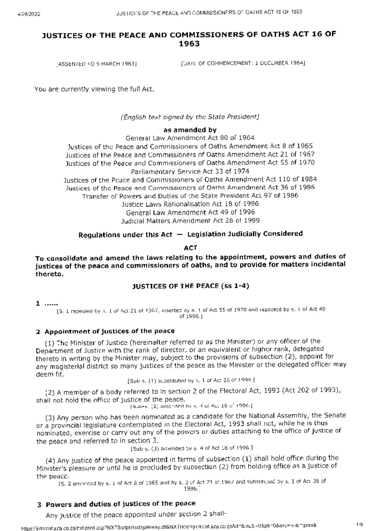Subject 4 Justices of the Peace and Commisioners of Oaths Act - SPR 400 - Studocu