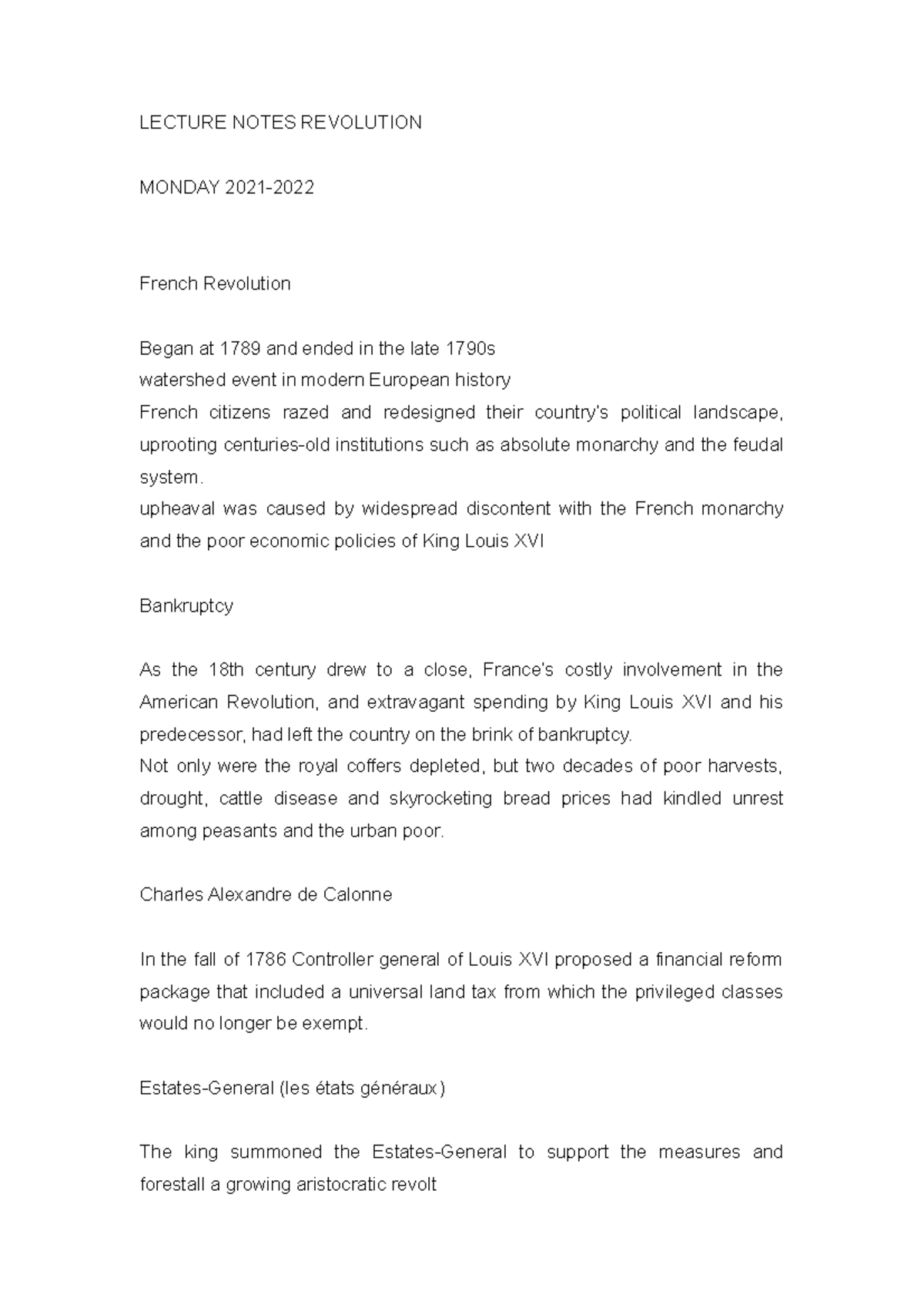 Lecture Notes Revolution - LECTURE NOTES REVOLUTION MONDAY 2021- French ...