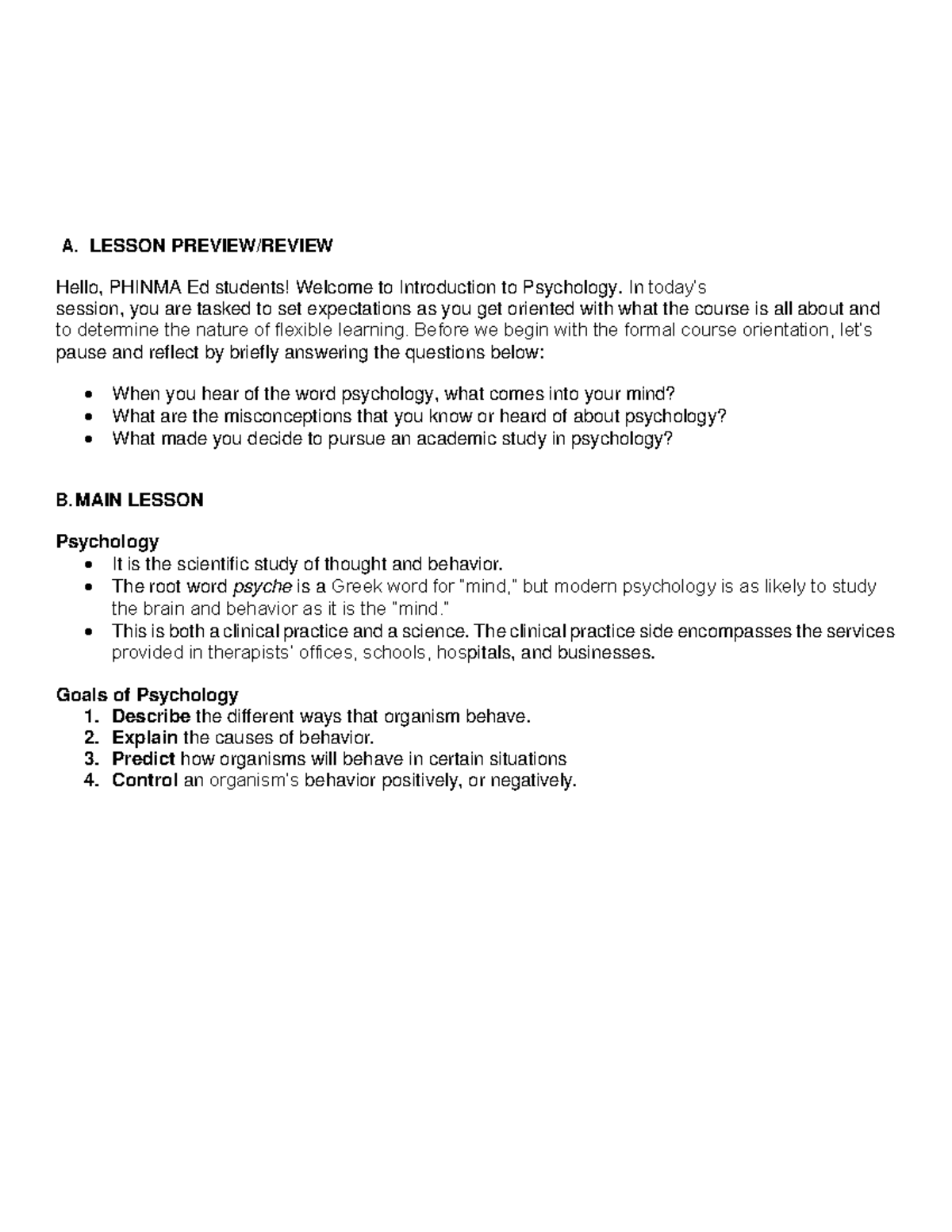 Combinepdf8nyuh - A. LESSON PREVIEW/REVIEW Hello, PHINMA Ed students! Welcome to Introduction to ...