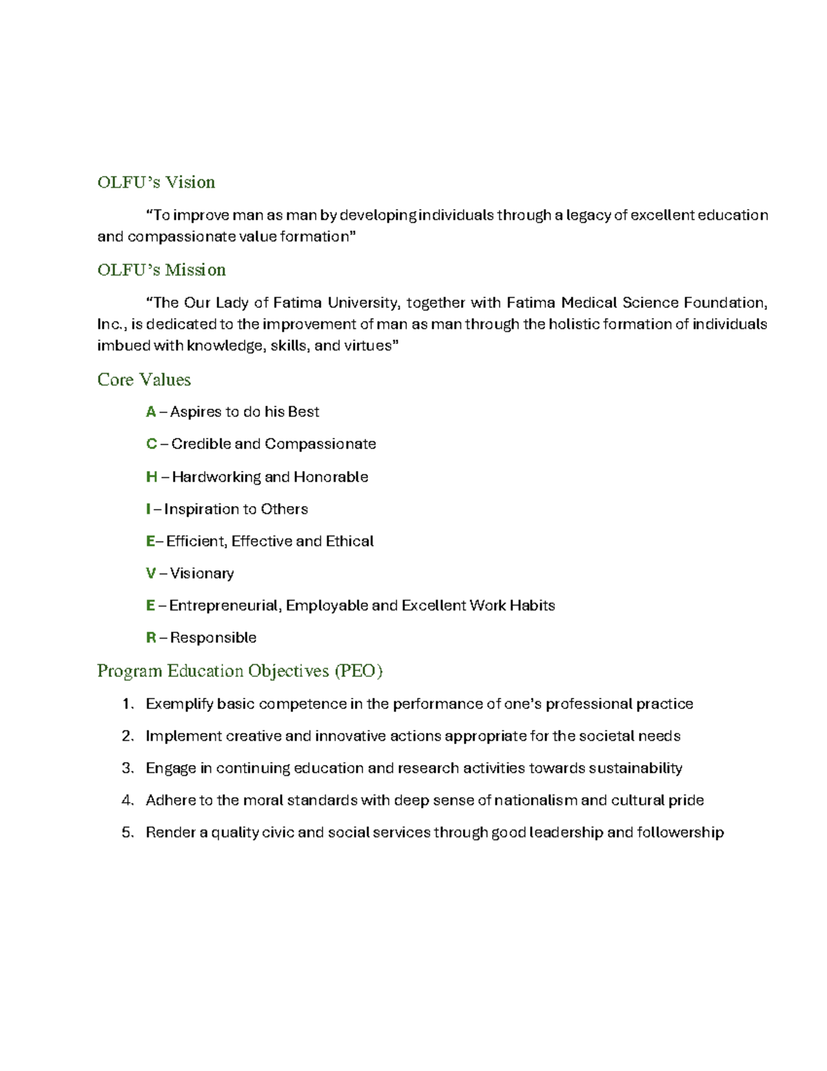 TFN Reviewer WEEK 1-3 - OLFU’s Vision “To improve man as man by ...