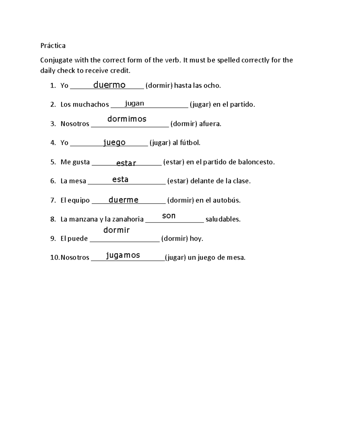 Conjugation+practice+2+for+estar,+ser,+dormir,+jugar - Práctica ...