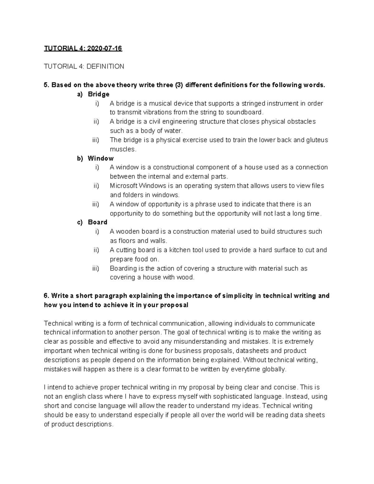 Tutorial 4 2020-07-16 - TUTORIAL 4: 2020-07- TUTORIAL 4: DEFINITION ...