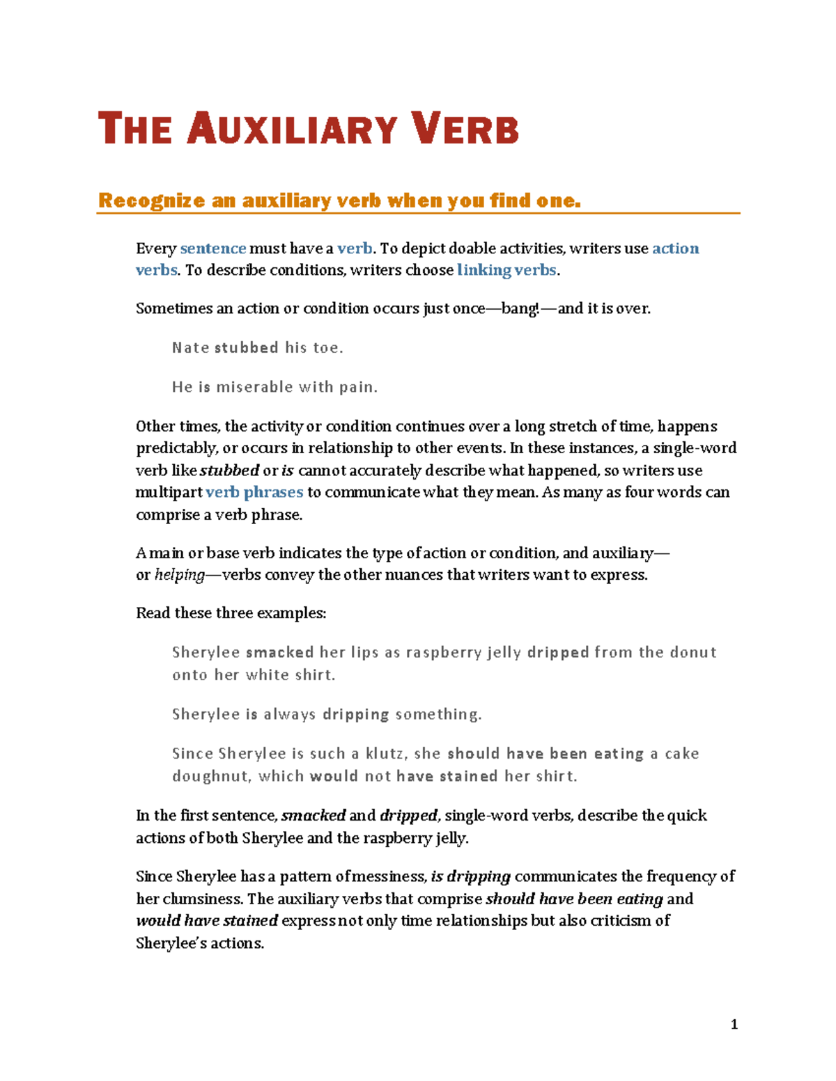 Auxiliary verb explanation - THE AUXILIARY VERB Recognize an auxiliary ...