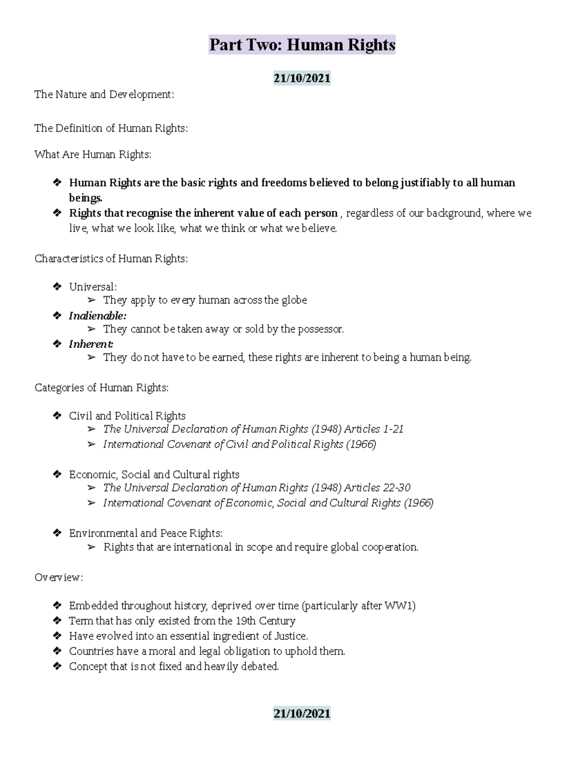 Legal Studies Human Rights - 21/10/ The Nature and Development: The ...