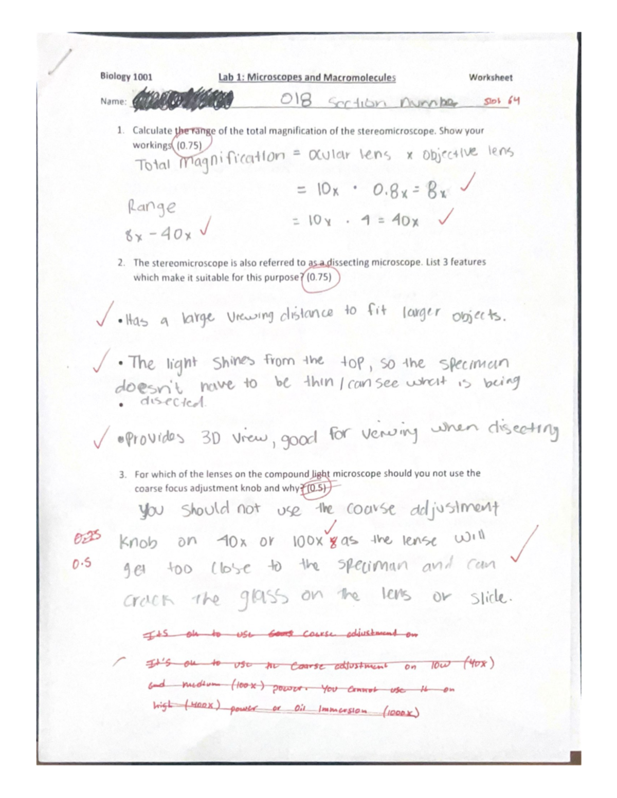 Biology 1001 lab 1- microscopes and molecules - Biology 1001 Lab 1 ...
