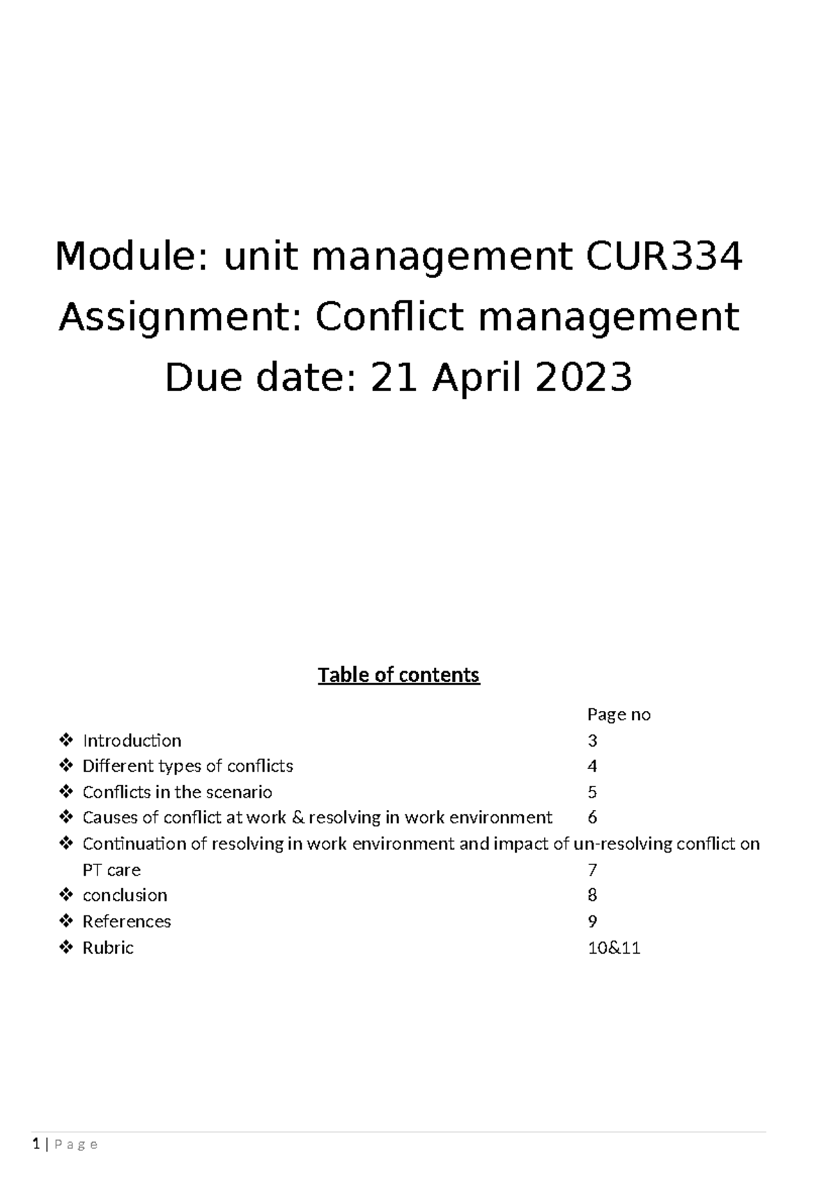 Unit management conflict 2023 - Module: unit management CUR Assignment ...