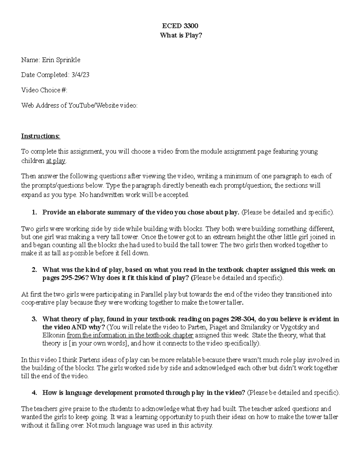 What is Play Form1 - what is play form - ECED 3300 What is Play? Name ...