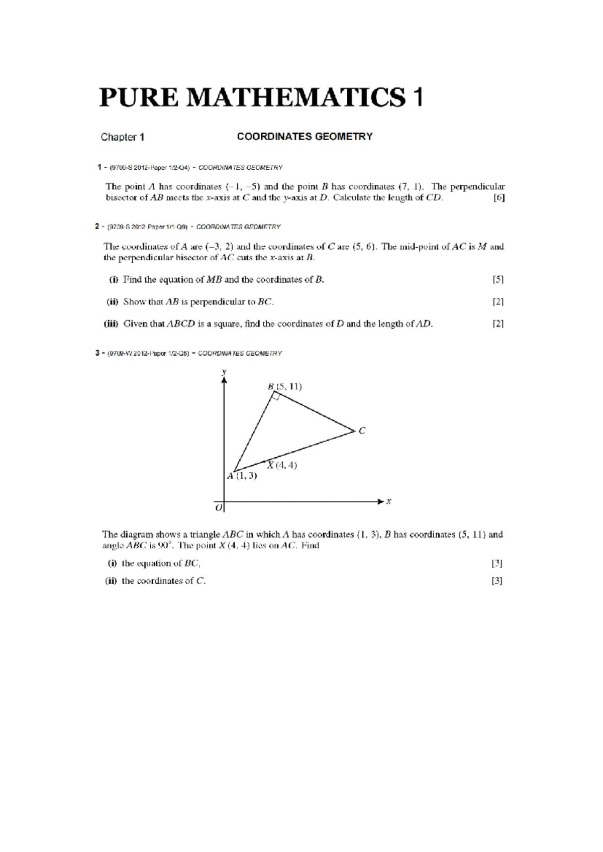 P1寒假作业-试题 - good - PURE MATHEMATICS 1 Chapter 1 COORDINATES GEOMETRY 1 ...