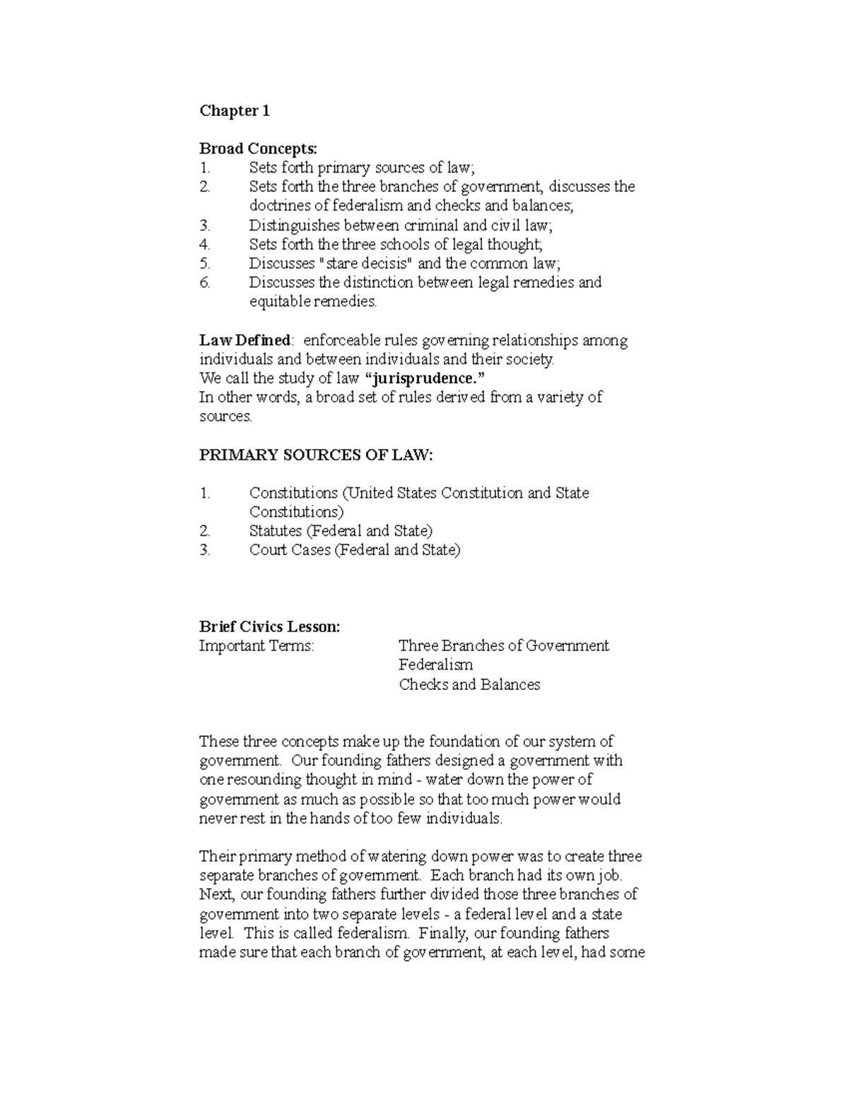 Chapter 1 O Connor Outline - Chapter 1 Broad Concepts: Sets forth ...
