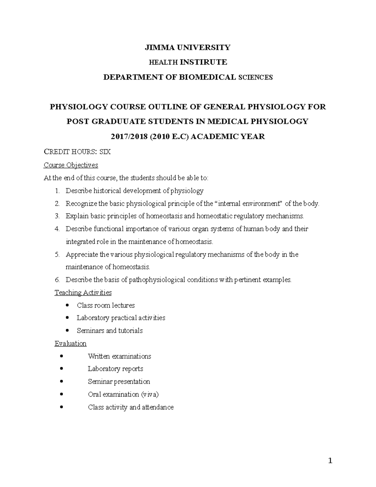 PG course out line - Medical Laboratory Sciences - JIMMA UNIVERSITY ...