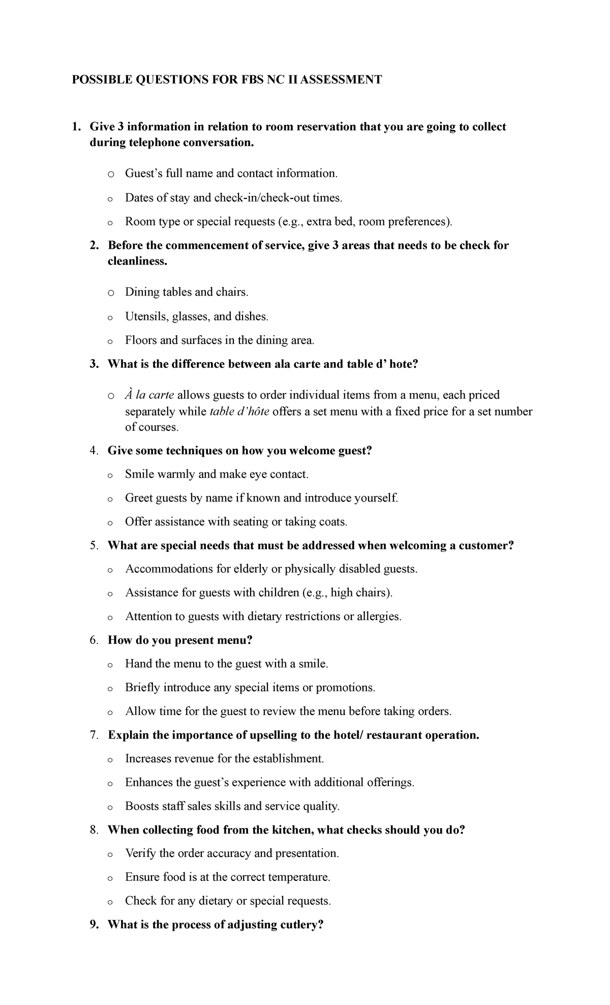 Possible questions for assessment fbs - POSSIBLE QUESTIONS FOR FBS NC ...