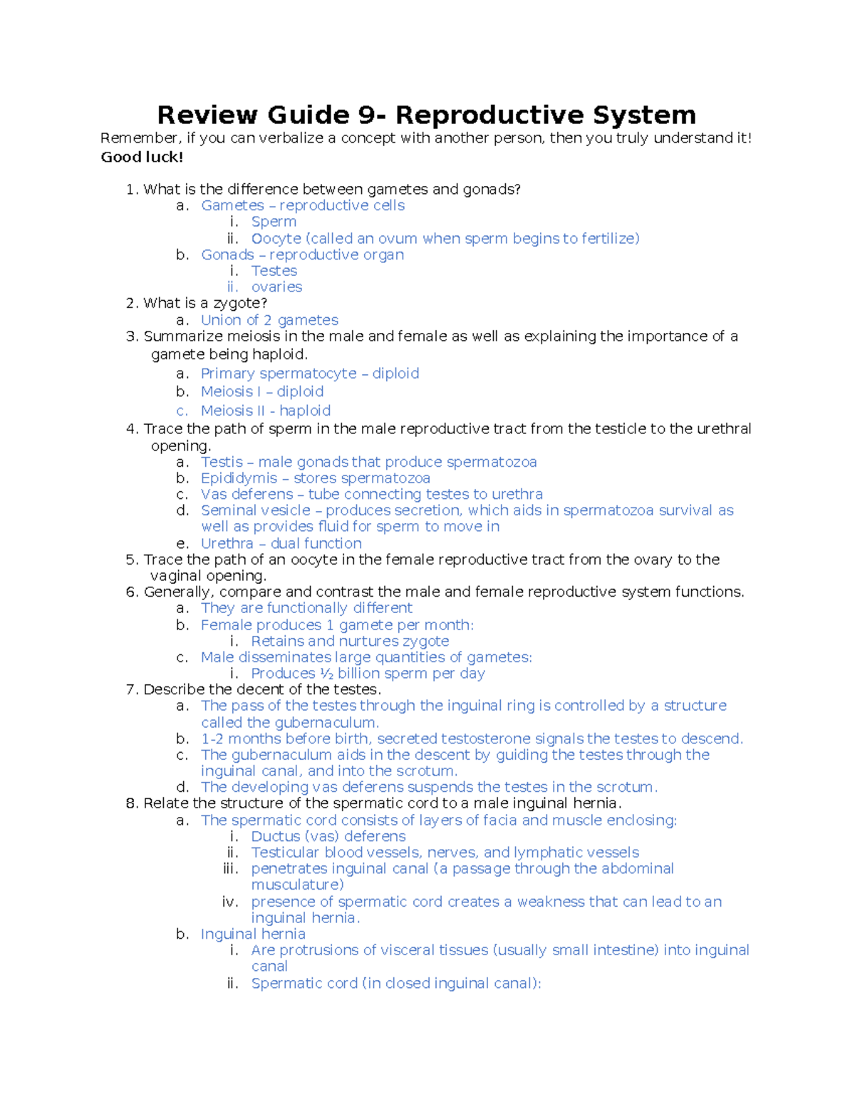 Review Guide 9- Reproductive System - Review Guide 9- Reproductive ...