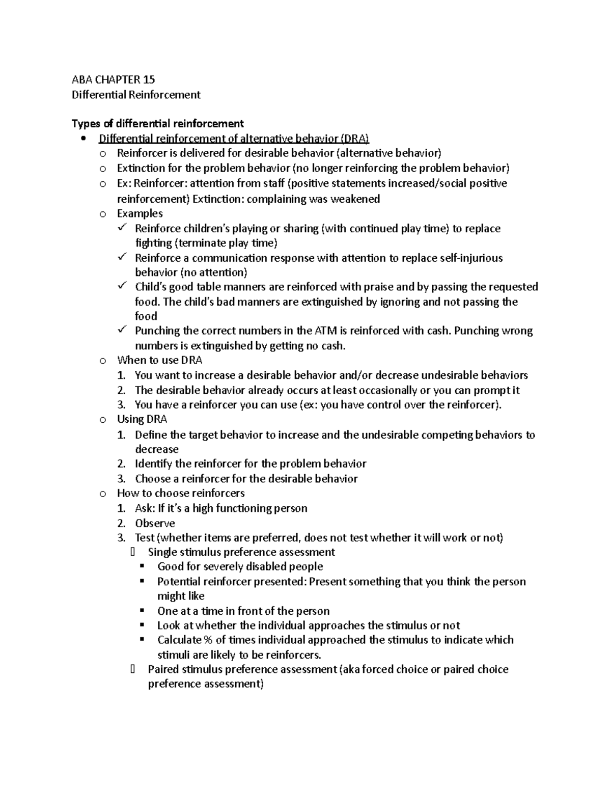 Intro to ABA Chapter 15 - ABA CHAPTER 15 Differential Reinforcement ...