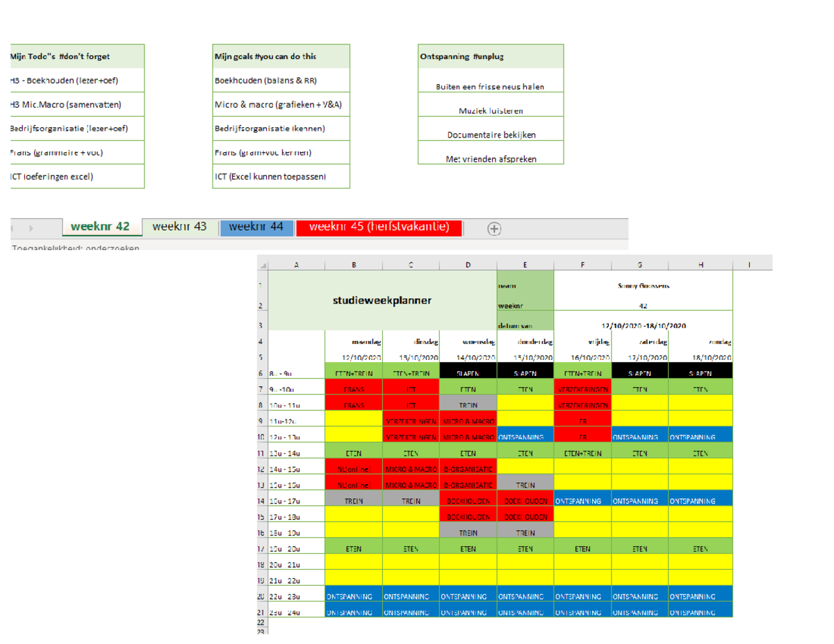 Voorbeeld studieplan handig voor uren in te plannen studeren ...