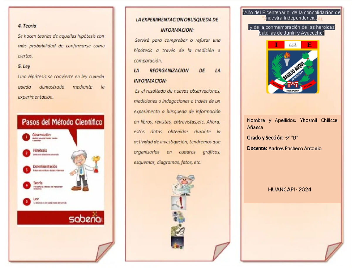 Triptico De Los Pasos Cientificos - FISICA - “Año del Bicentenario, de ...