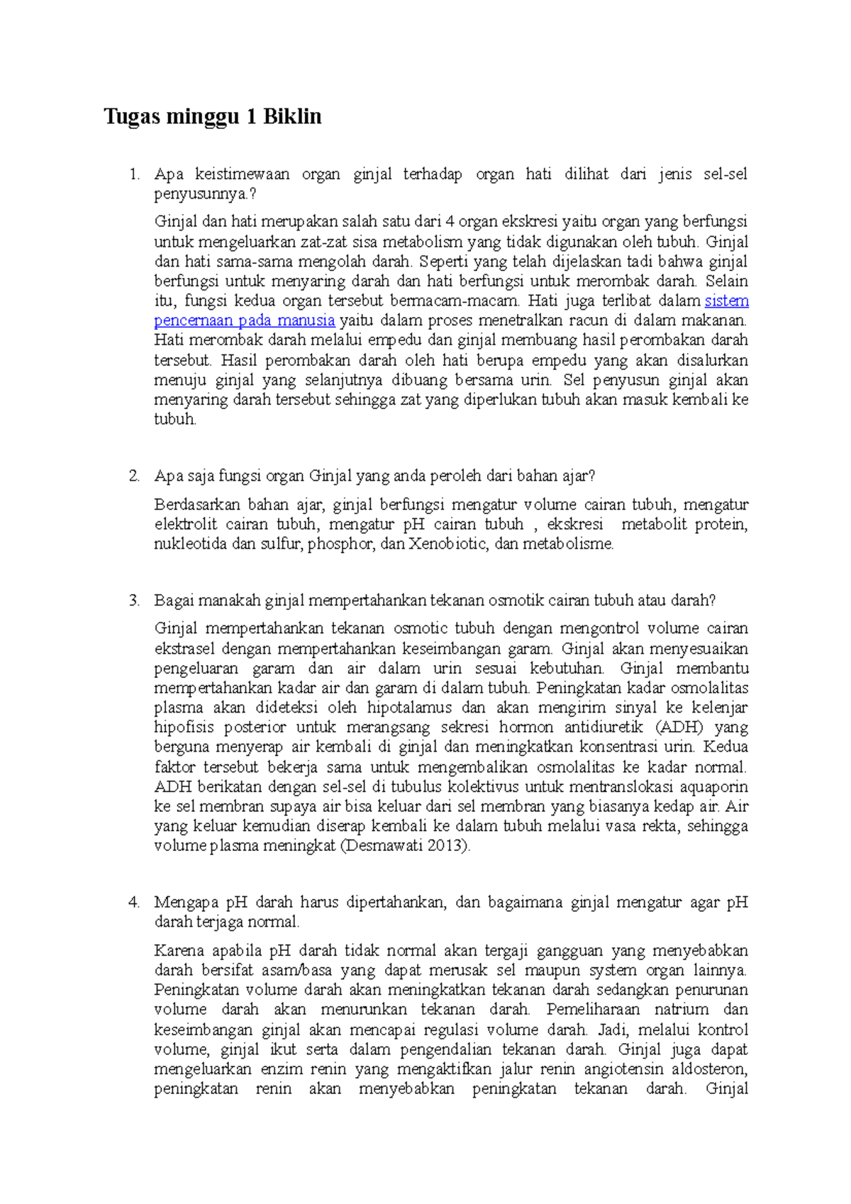 Tugas Minggu 1 Biklin - Tugas minggu 1 Biklin Apa keistimewaan organ ...