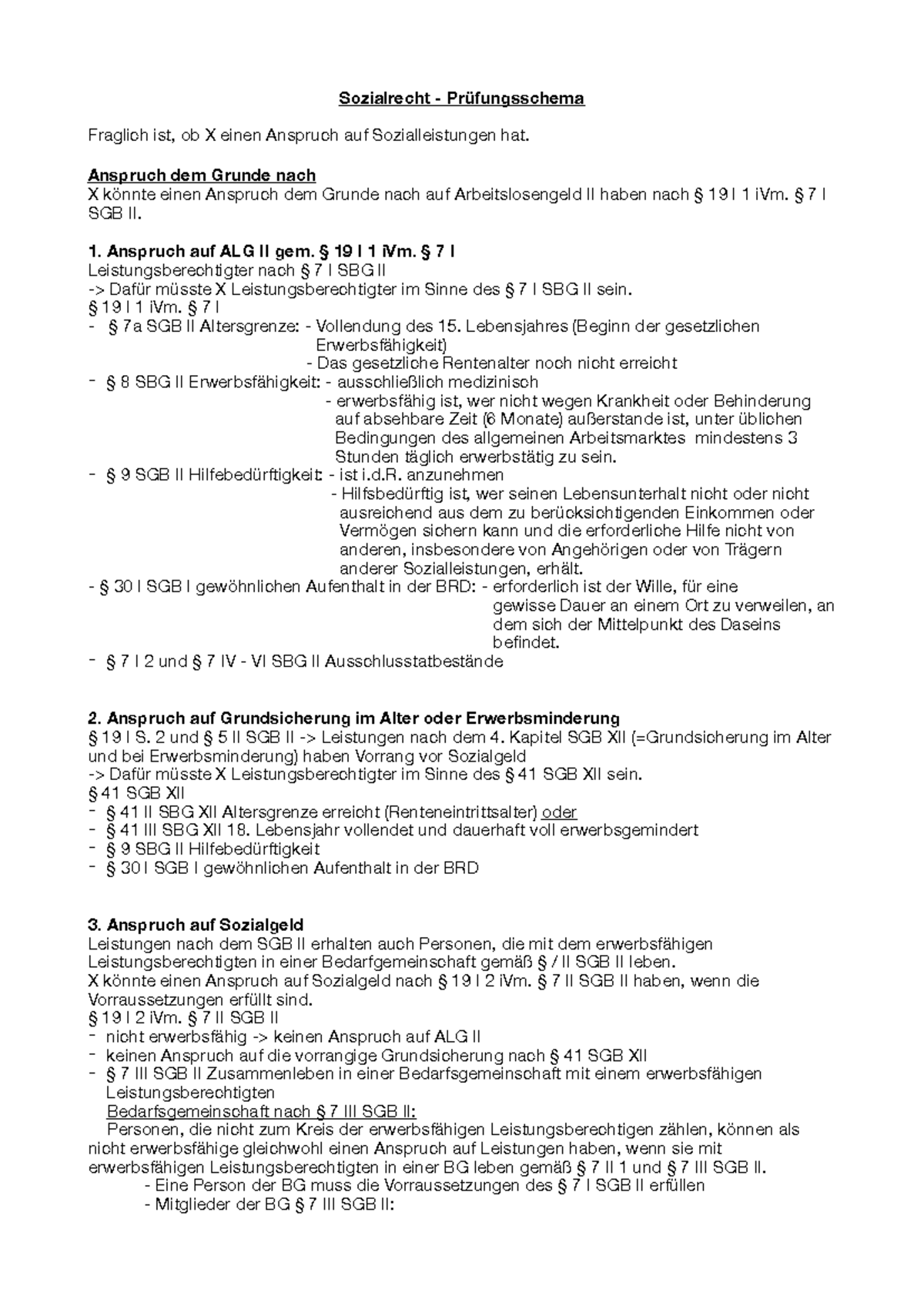 Prüfunsschema PDF - Prüfungsschema SGB2/12 - Sozialrecht - Prüfungsschema Fraglich ist, ob X ...
