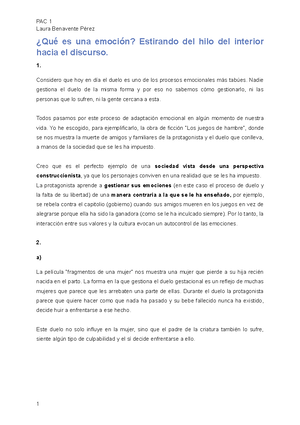 PEC 1 - ¿Qué es una emoción? Estirando del hilo del interior hacia el discurso - PEC1. ¿Qué es ...
