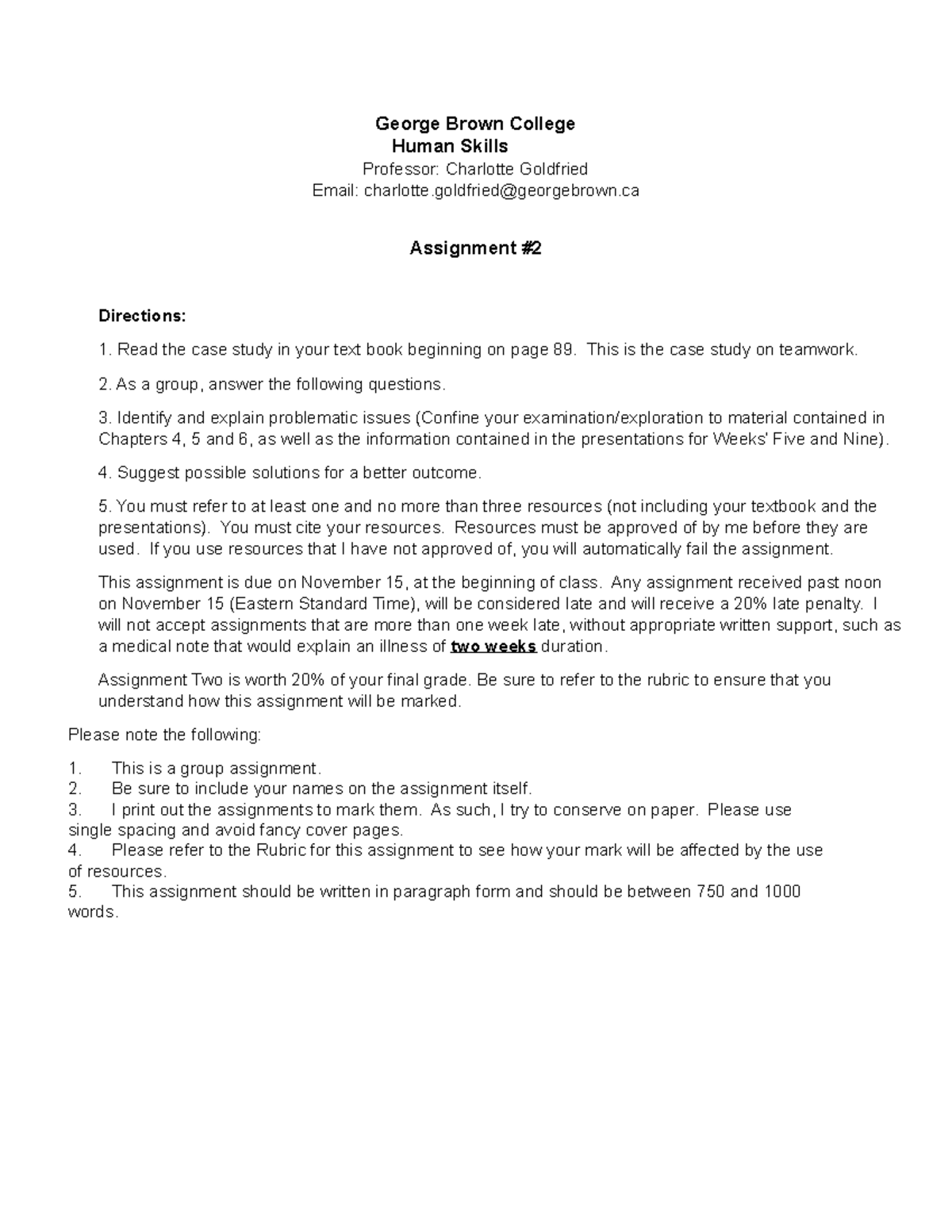 Human Skills - Assignment Two - Fall 2022 - George Brown College Human ...