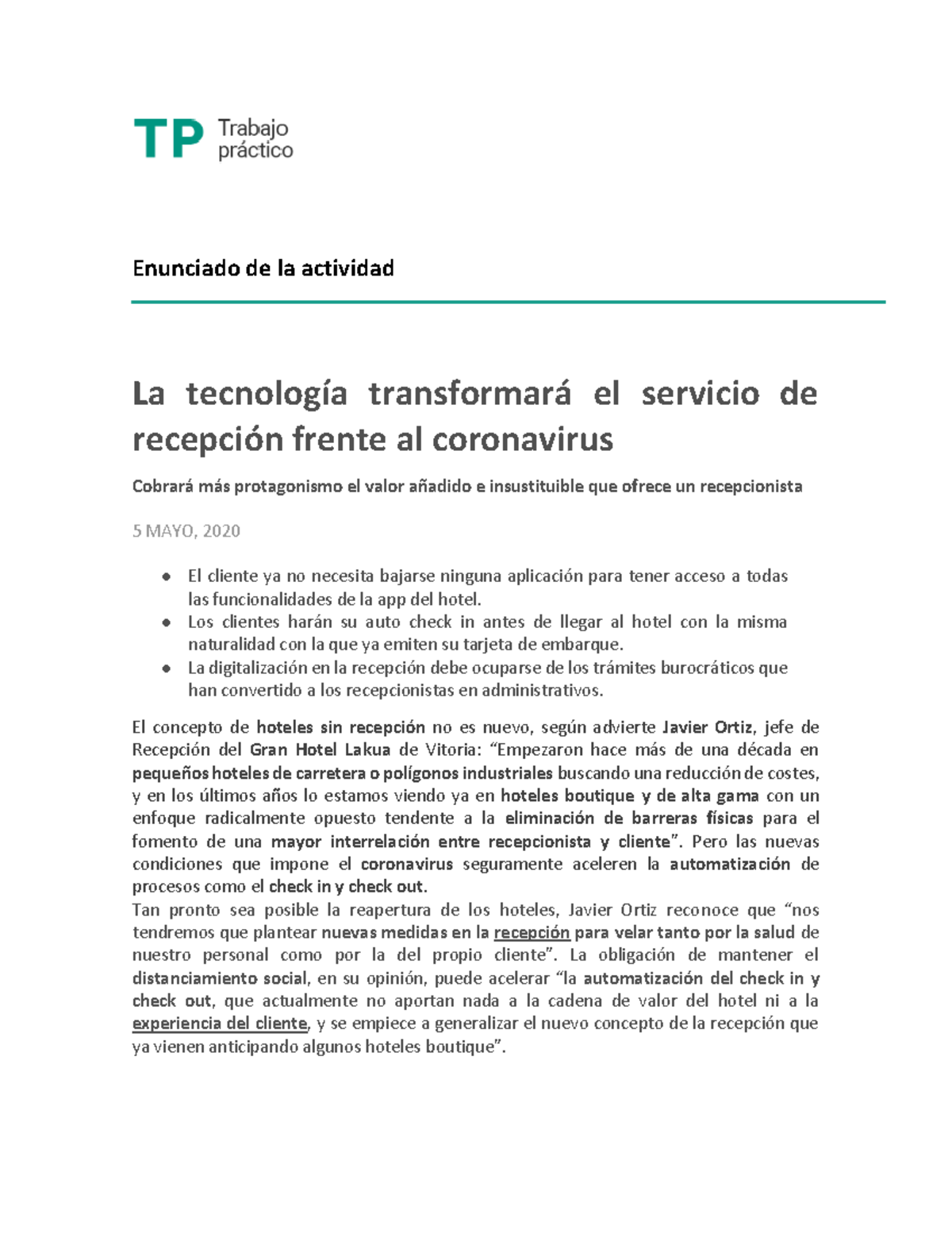 TP1 - Enunciado de la actividad - Enunciado de la actividad La ...