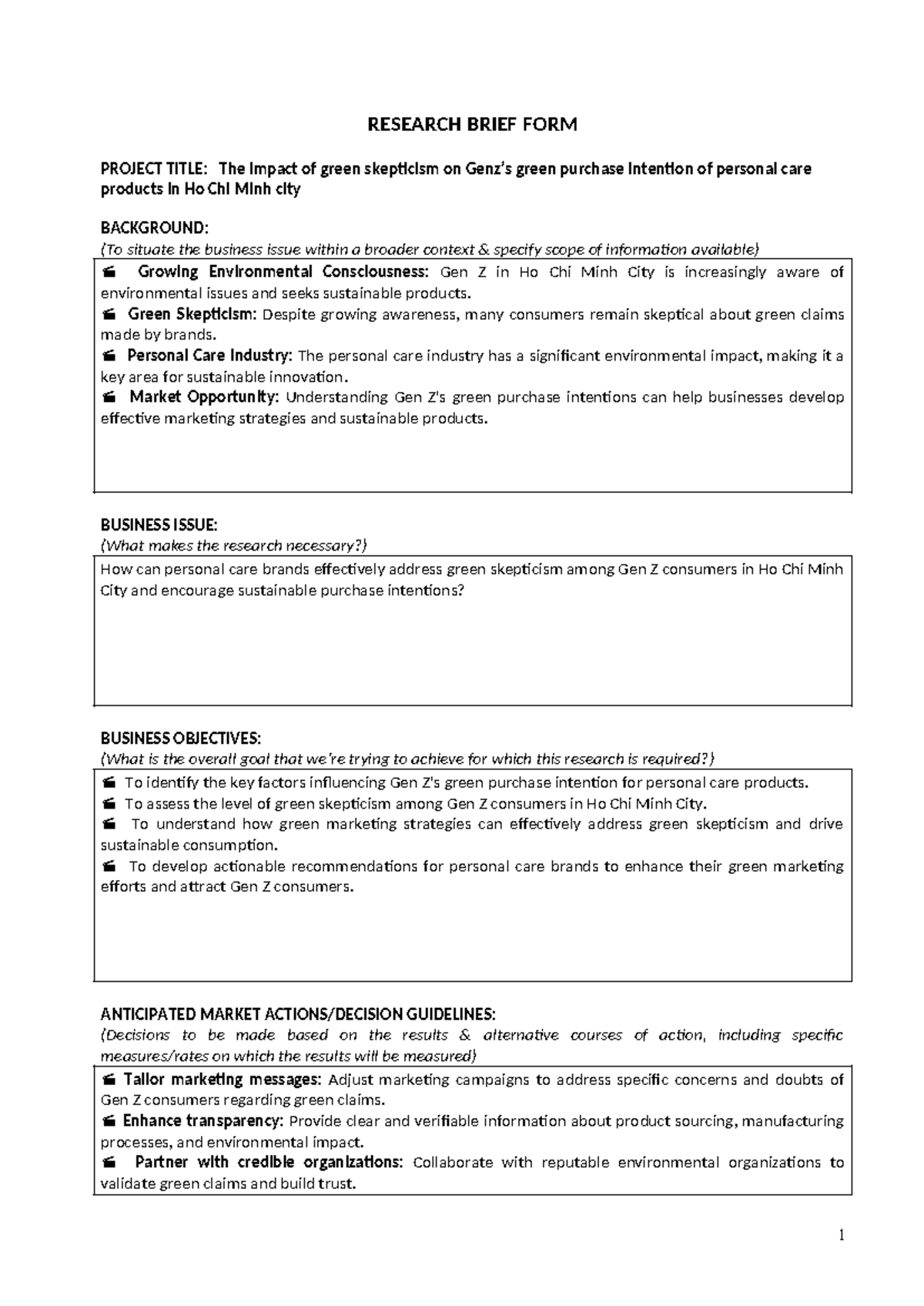 Research Brief Template - RESEARCH BRIEF FORM PROJECT TITLE: The impact ...