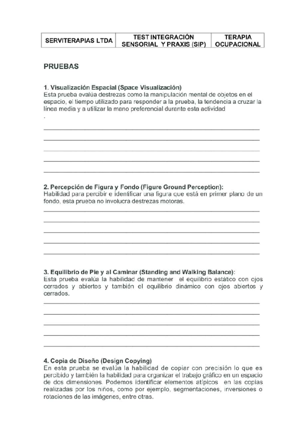 Test de integración sensorial y praxis SIPT 4 a 8 años - Infanto ...